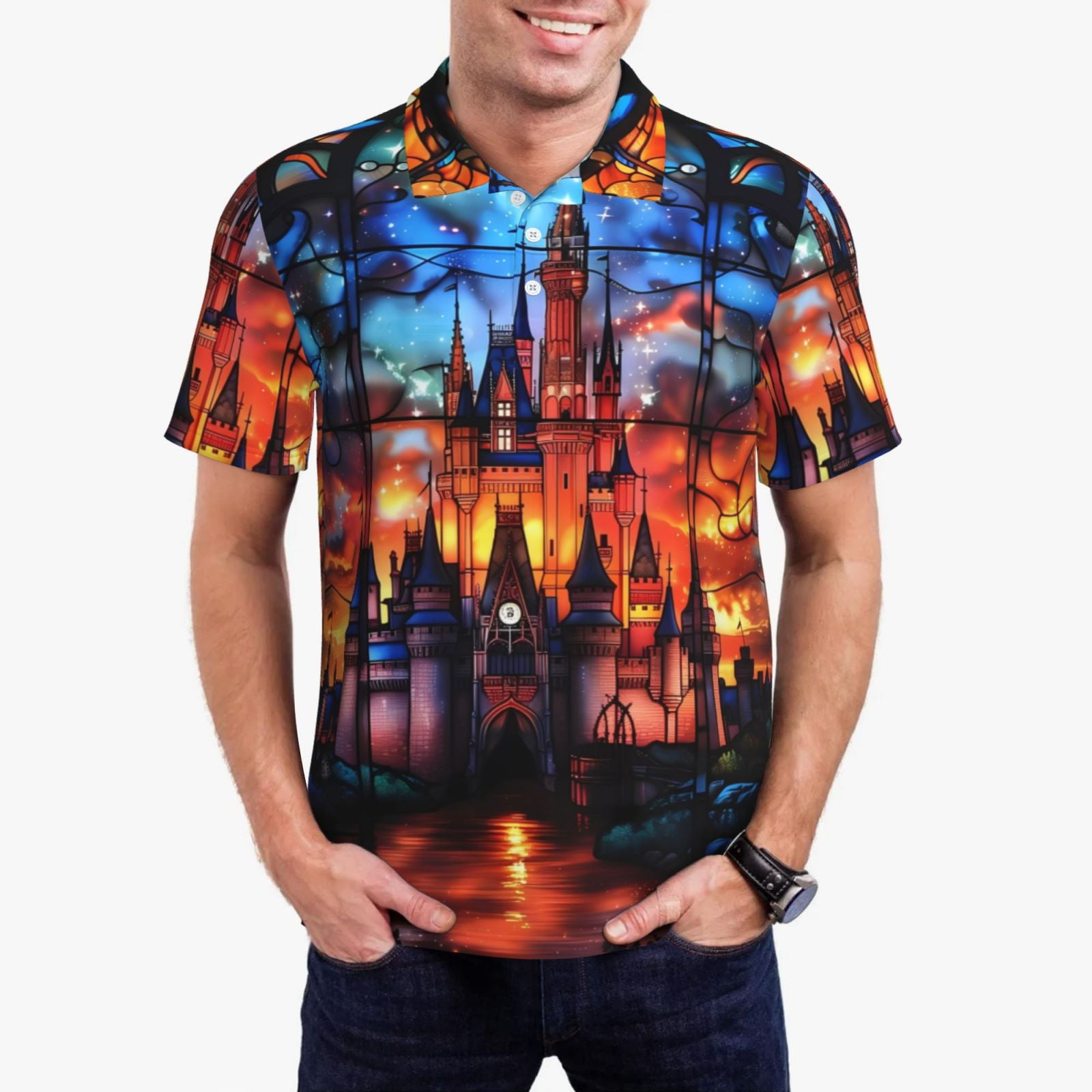 Wukai Magical Stained Glass Castle Men’s Polo Shirts Sleeve,Camisas ...
