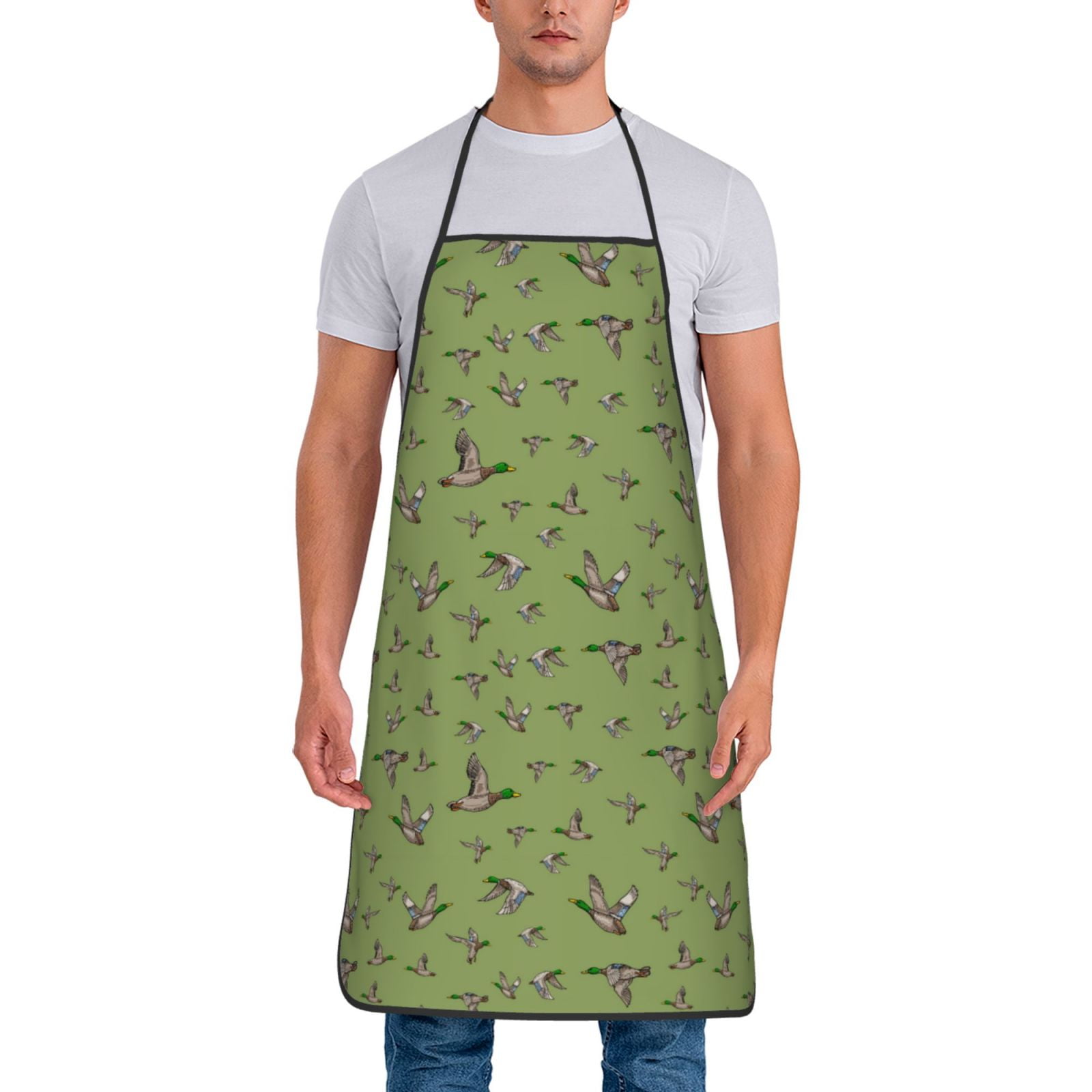 Wukai Mallard Duck Print Aprons Adjustable Bib Aprons Cooking Kitchen ...