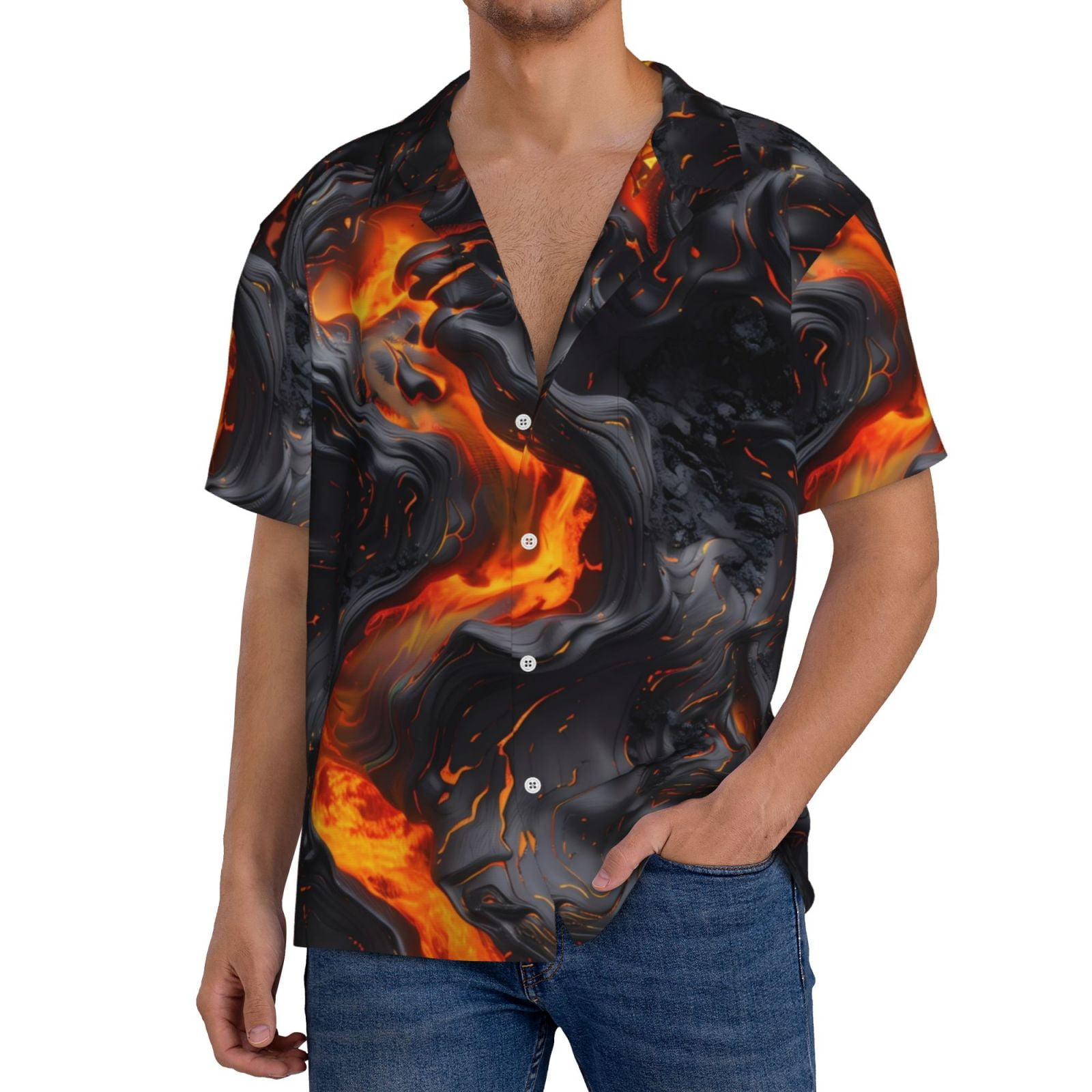 Wukai Molten Lava Abstract Flow Men's Casual Short-Sleeve Button Down ...