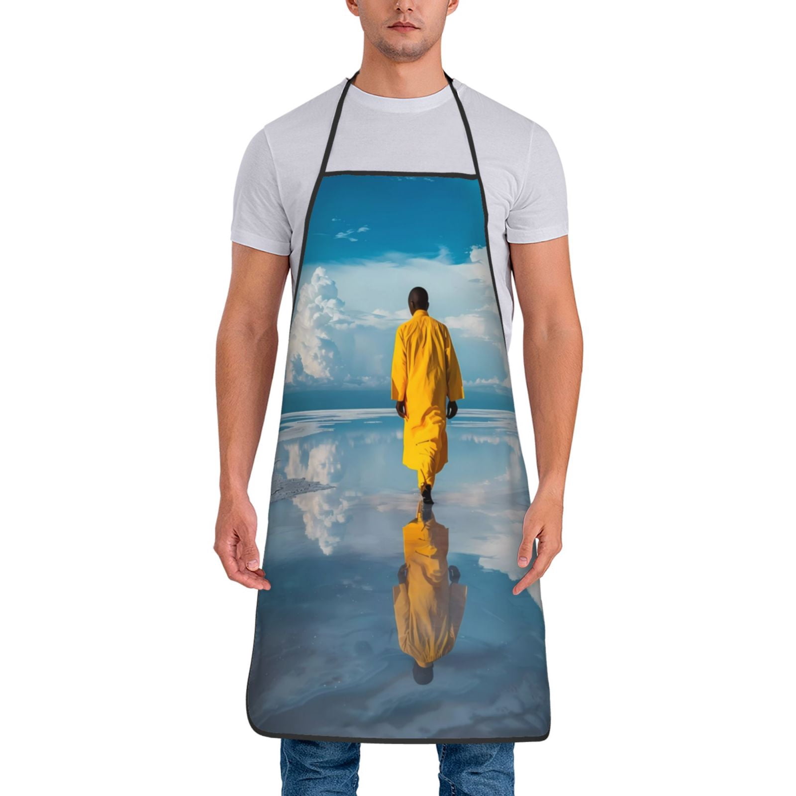 Wukai Monk Walking On Water Print Aprons Adjustable Bib Aprons Cooking ...
