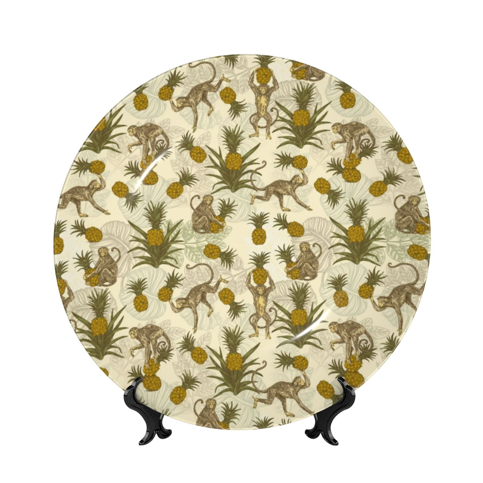 Wukai Monkeys and Pinealpples Print Decorative Plate for Display,Bone ...