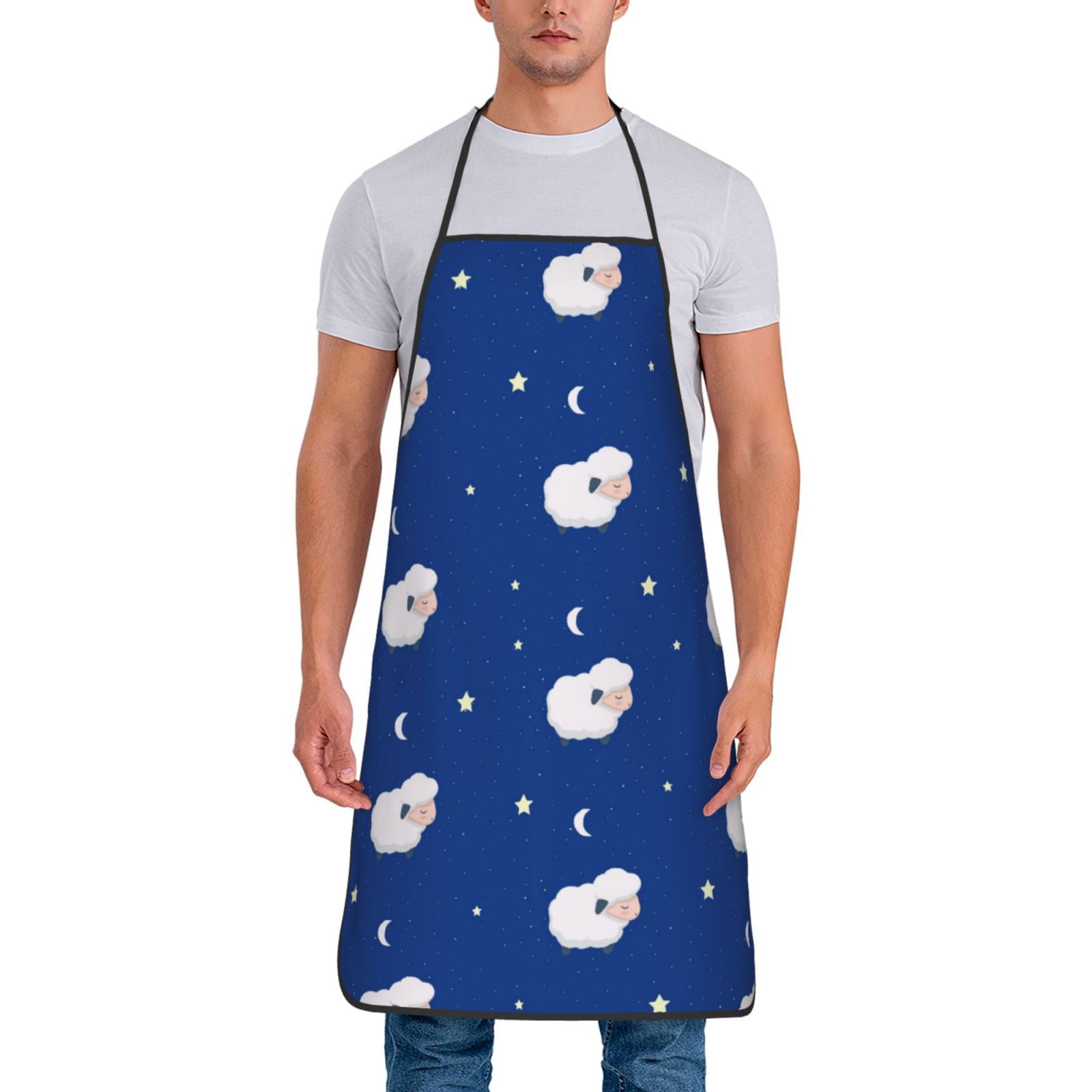 Wukai Moon Lamb Print Aprons Adjustable Bib Aprons Cooking Kitchen Chef ...