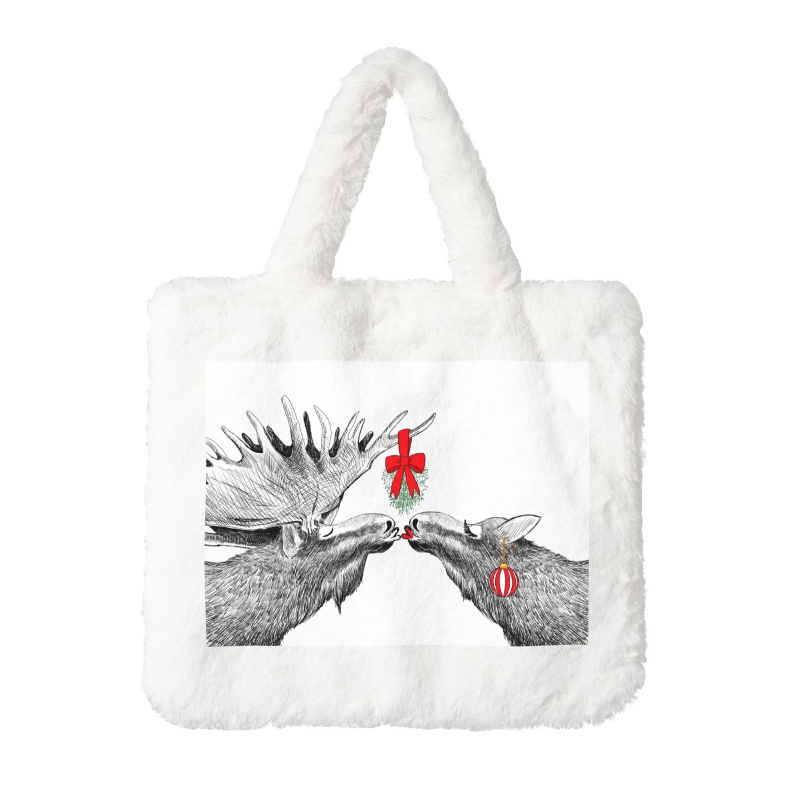 Wukai Moose Kissing Under Mistletoe Print Plush Underarm Bag, Ladies ...