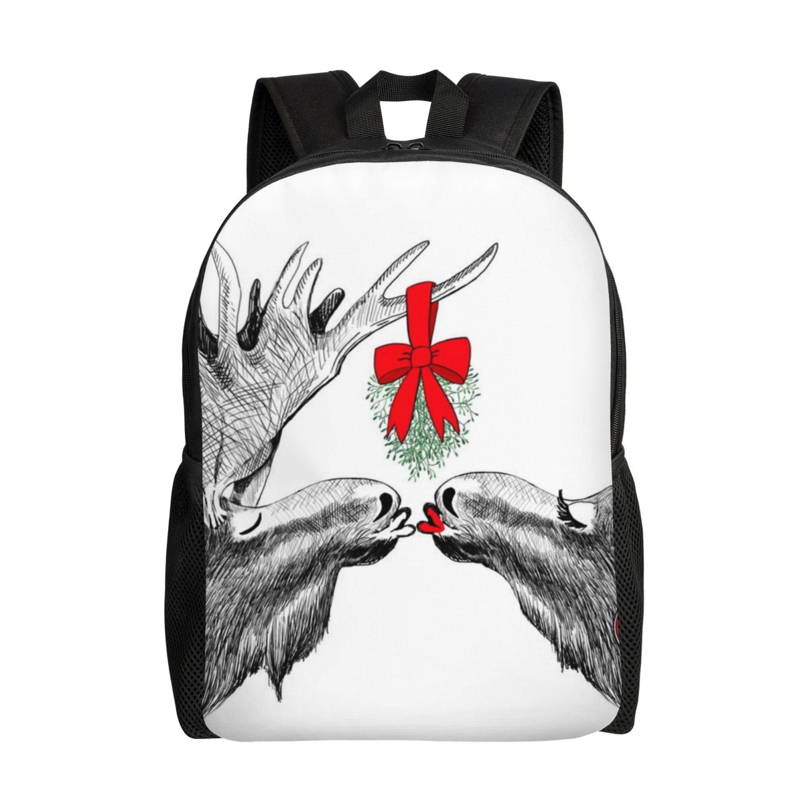 Wukai Moose Kissing Under Mistletoe Travel Laptop Backpack - Waterproof ...