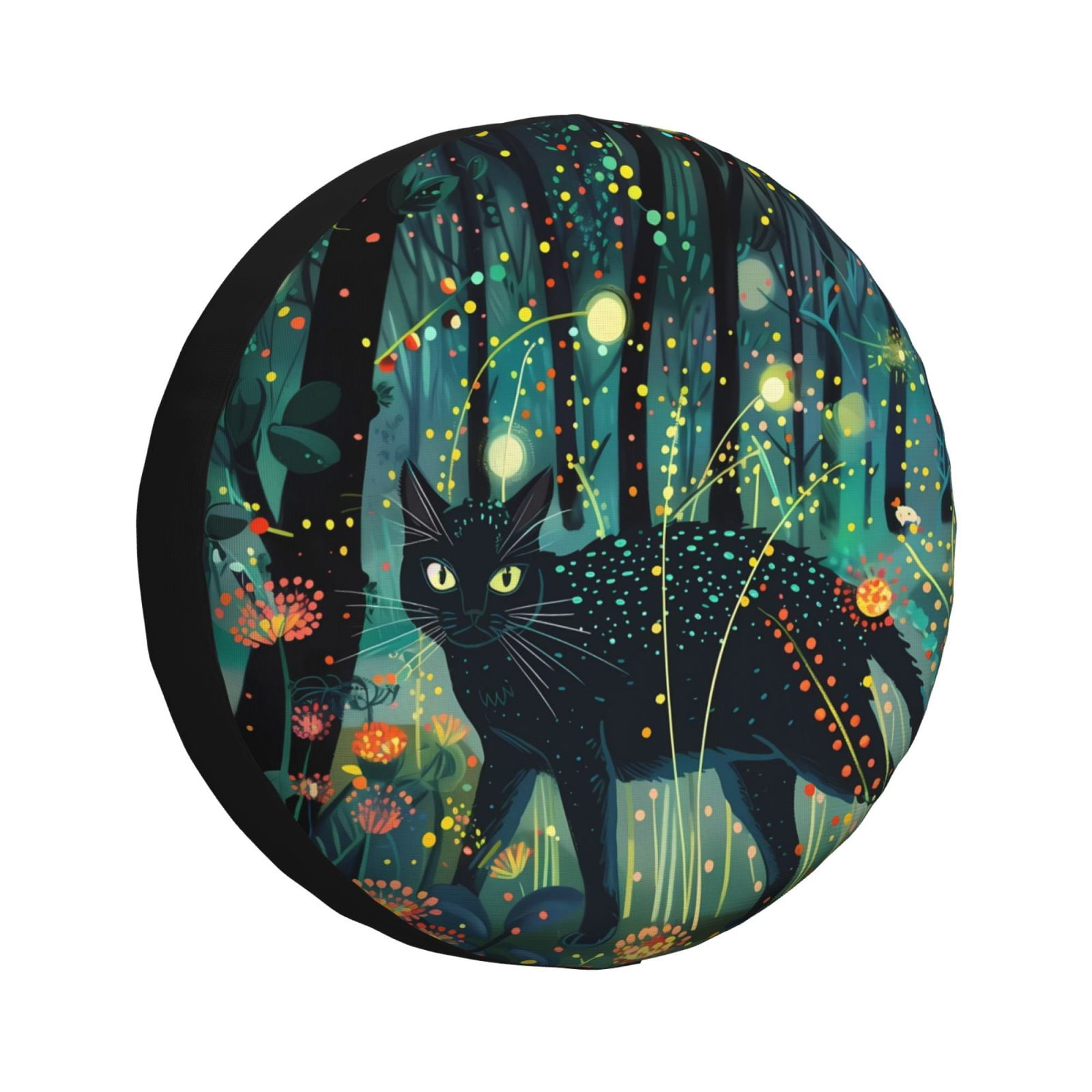 Wukai Mystical Black Cat Fireflies Print Spare Tire Cover for RV ...