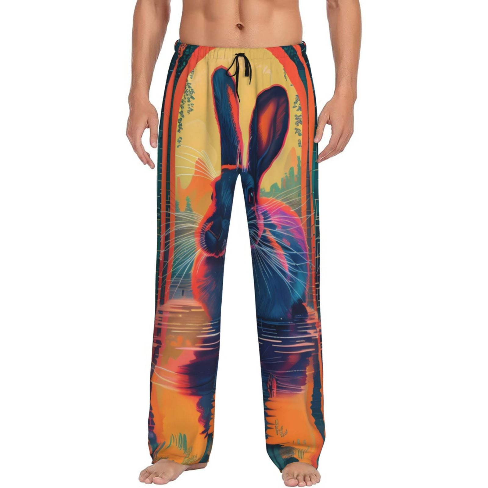 Wukai Neon Rabbit In Archway Mens PJ Pajama Pants|Sleepwear Plaid PJs ...