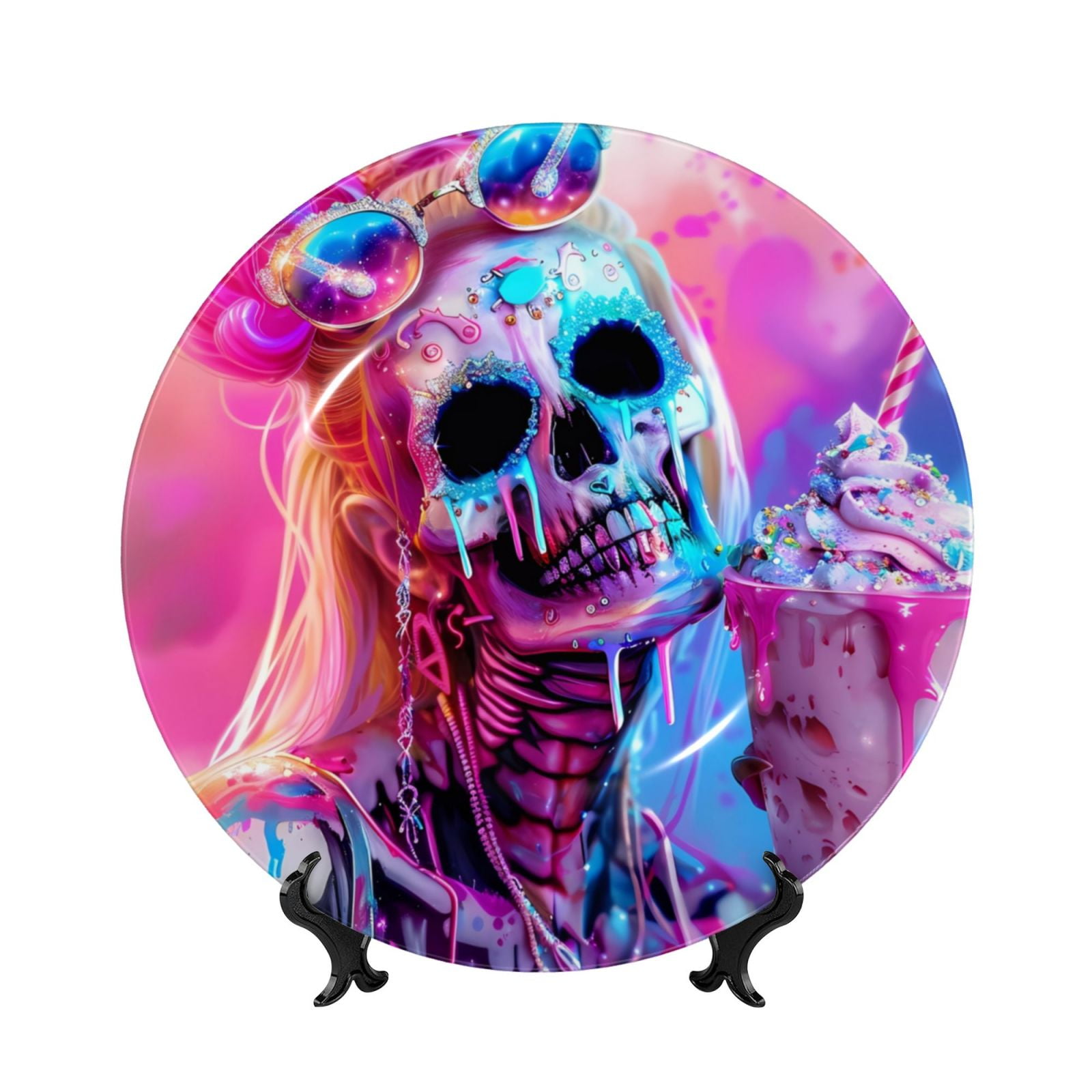 Wukai Neon Skull With Milkshake Print Decorative Plate for Display,Bone ...