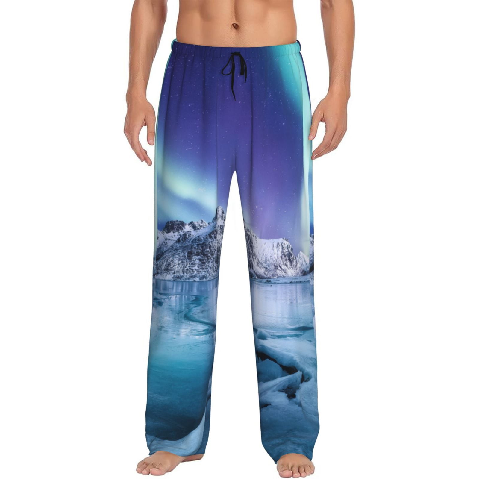 Wukai Night At Lake Aurora 1 Mens PJ Pajama Pants|Sleepwear Plaid PJs with Pockets|Men's ...