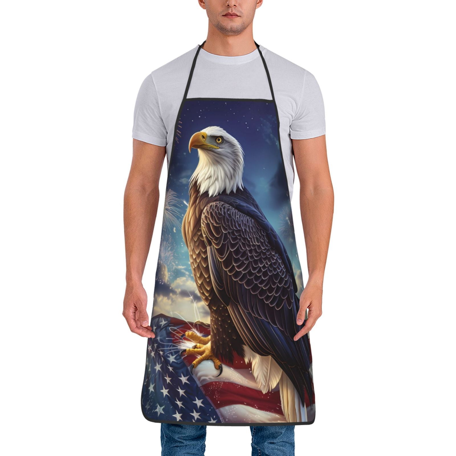 Wukai Night Sky Bald Eagle Print Aprons Adjustable Bib Aprons Cooking ...