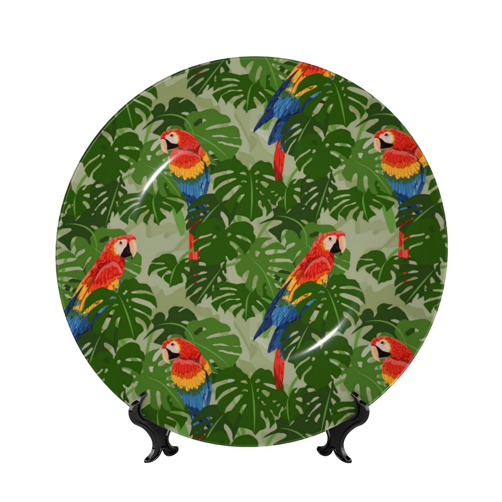 Wukai Parrots And Tropical Leaves Print Decorative Plate for Display ...