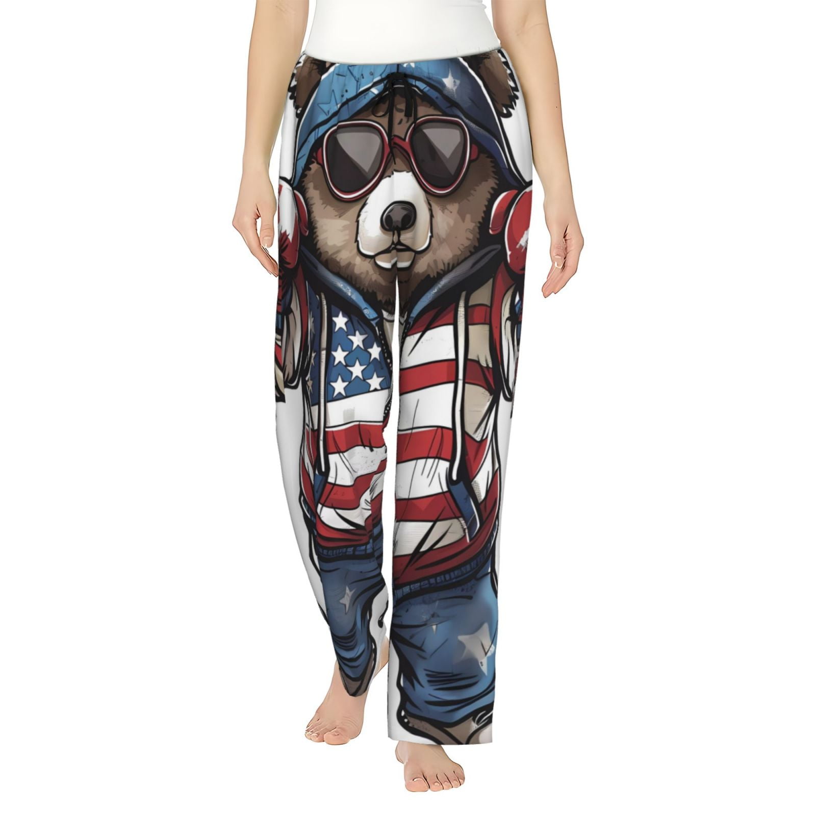 Wukai Patriotic Boxing Bear Art Women Pajama Pants Comfy Stretch ...