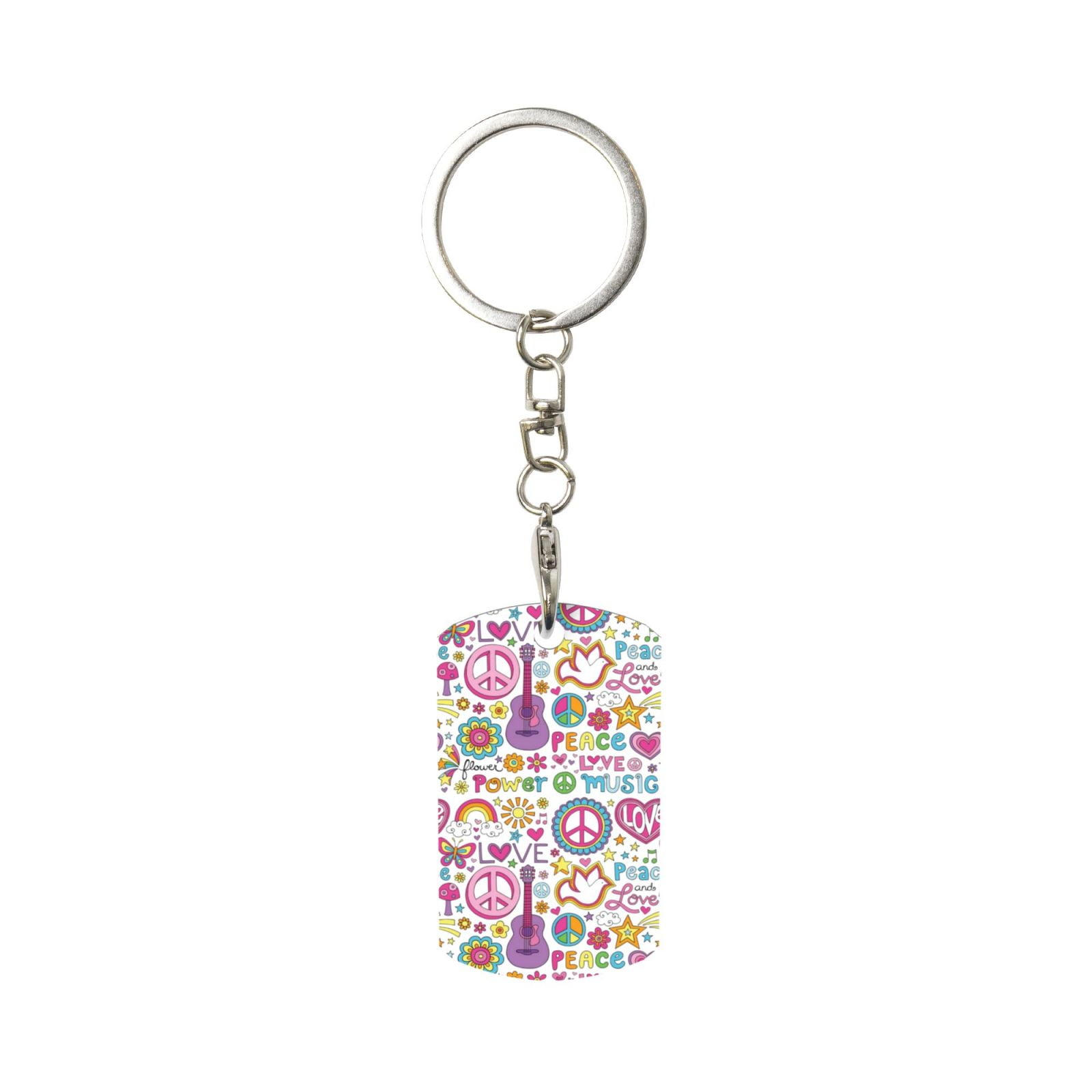 Wukai Peace Love and Dove Flower Power Print Rectangular Metal Keychain ...