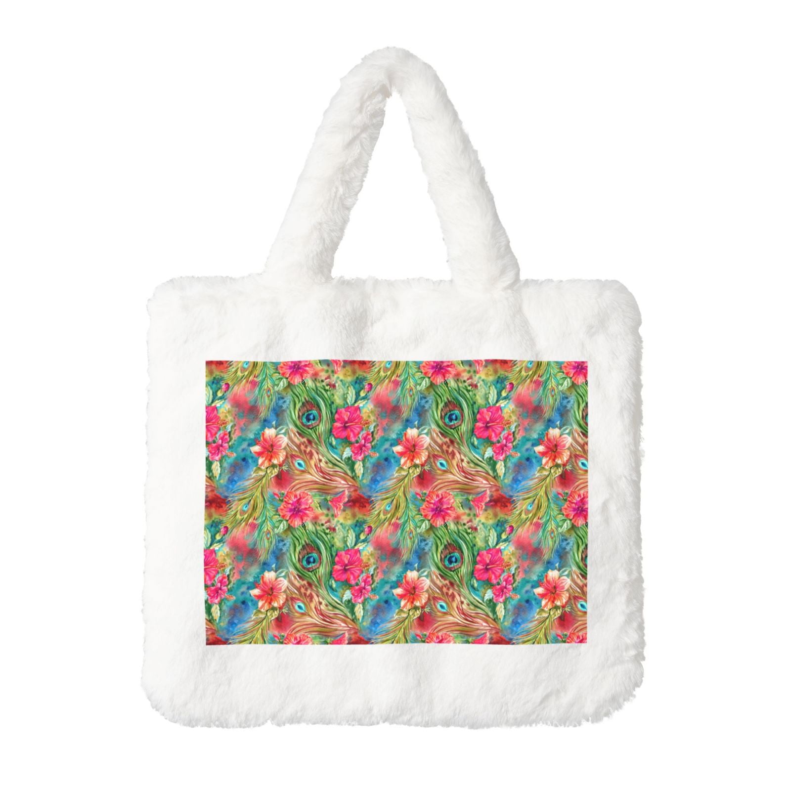 Wukai Peacock Feathers And Flowers Print Plush Underarm Bag, Ladies ...