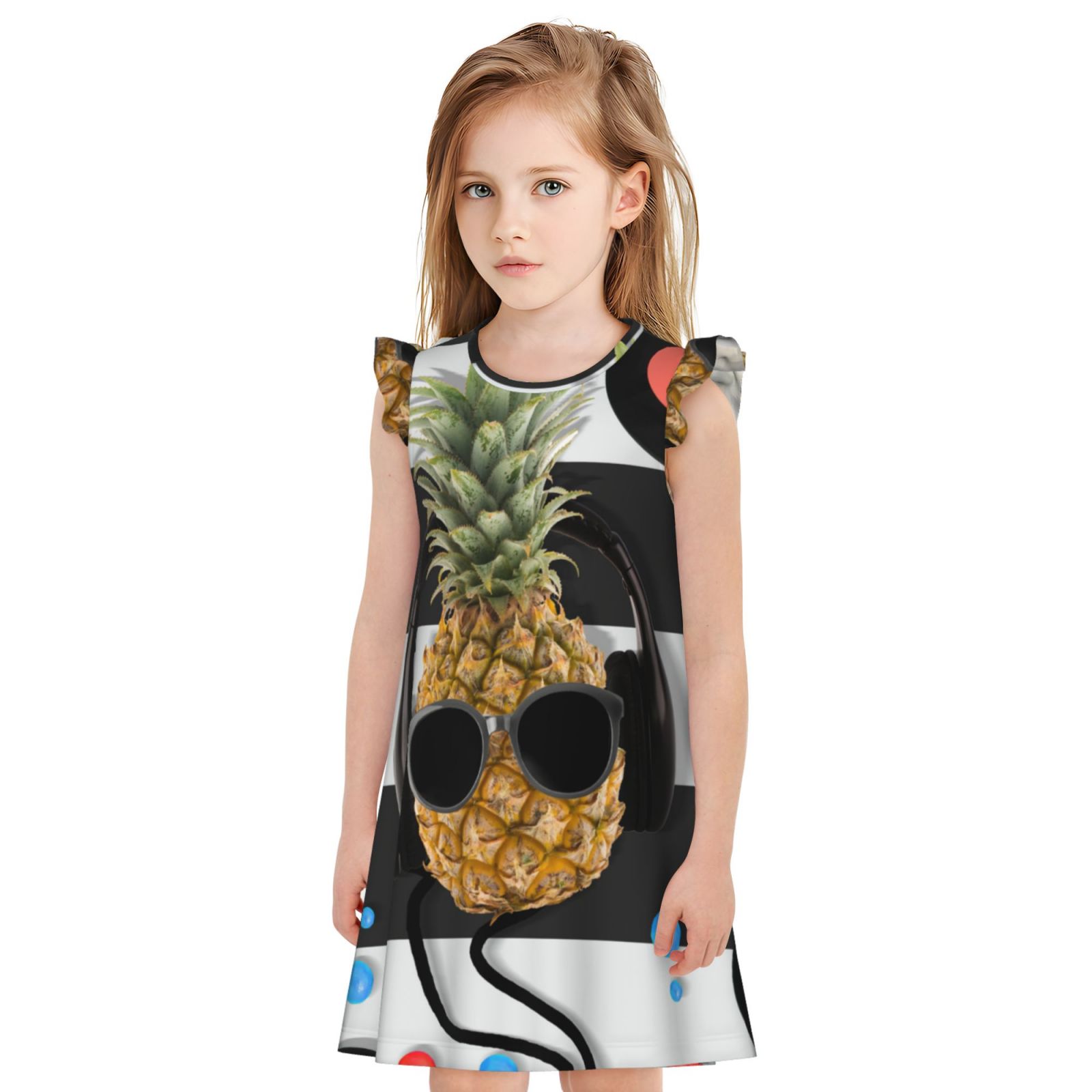 Wukai Pineapple With Black Glasses Print Girls Nightgowns Pajamas Dress ...