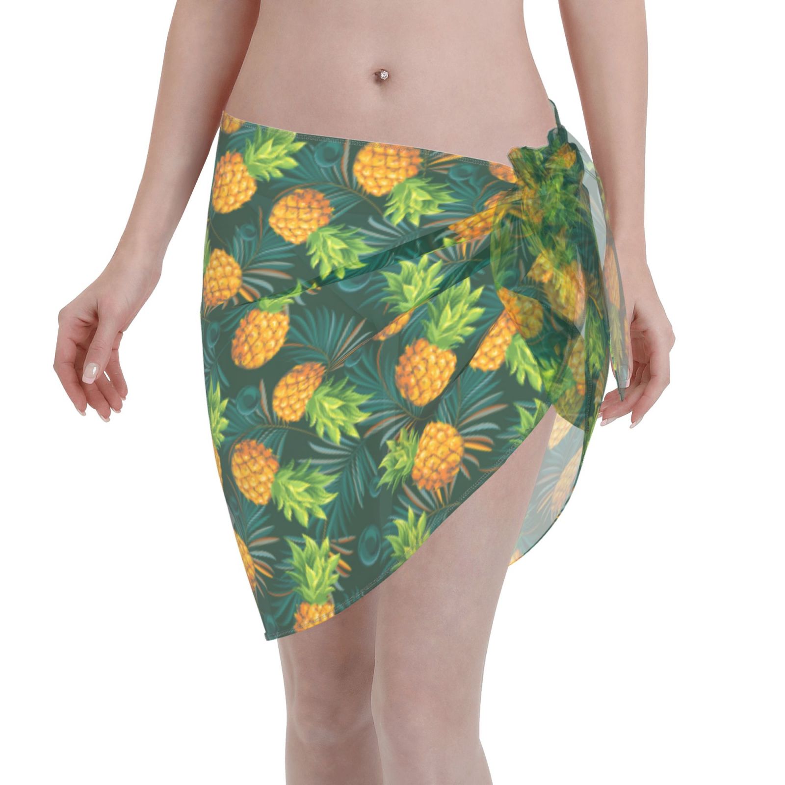 Wukai Pineapples with Palm Leaves Women’s Short Sarongs Beach Wrap ...