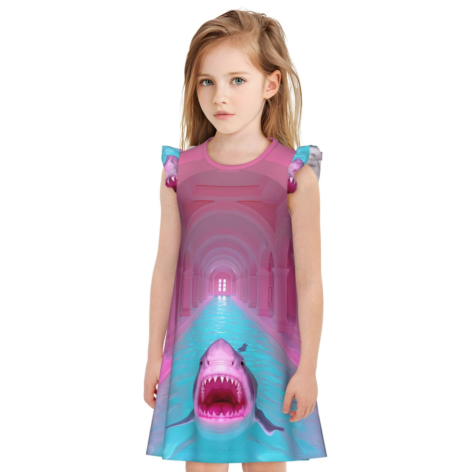 Wukai Pink Shark Pool Fantasy Print Girls Nightgowns Pajamas Dress,Soft ...