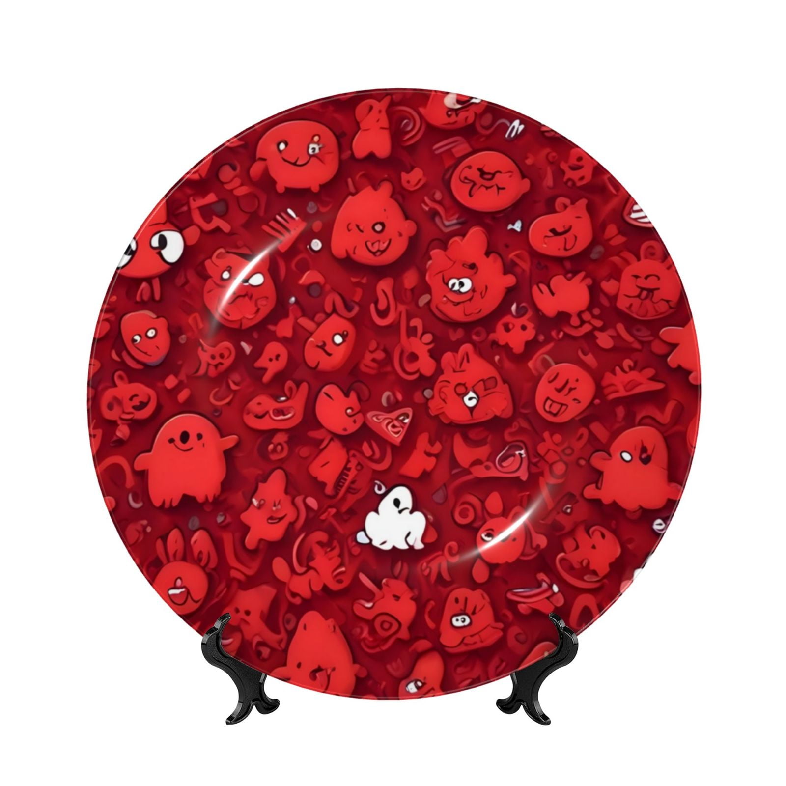Wukai Playful Red Cartoon Faces Print Decorative Plate for Display,Bone ...
