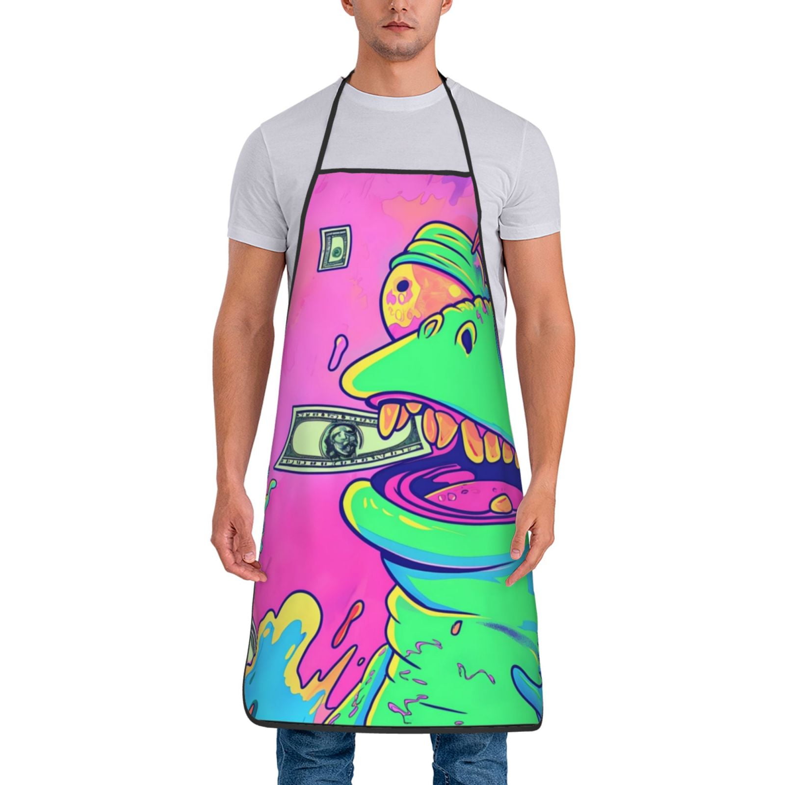 Wukai Psychedelic Cartoon Frog Print Aprons Adjustable Bib Aprons ...