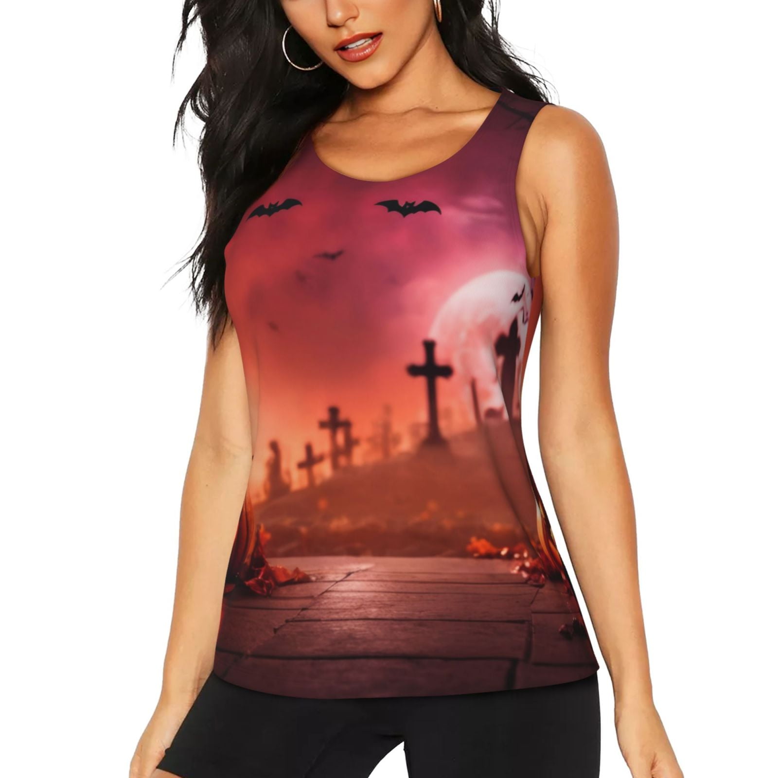 Wukai Pumpkins Print Women's Workout Tank Top Mesh Yoga Shirts Athletic ...