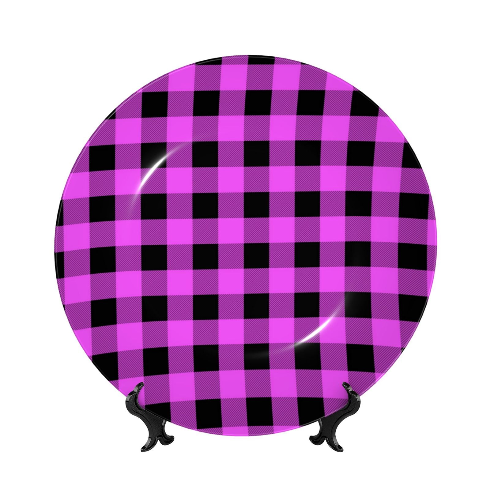 Wukai Purple Black Buffalo Plaid Print Decorative Plate for Display ...