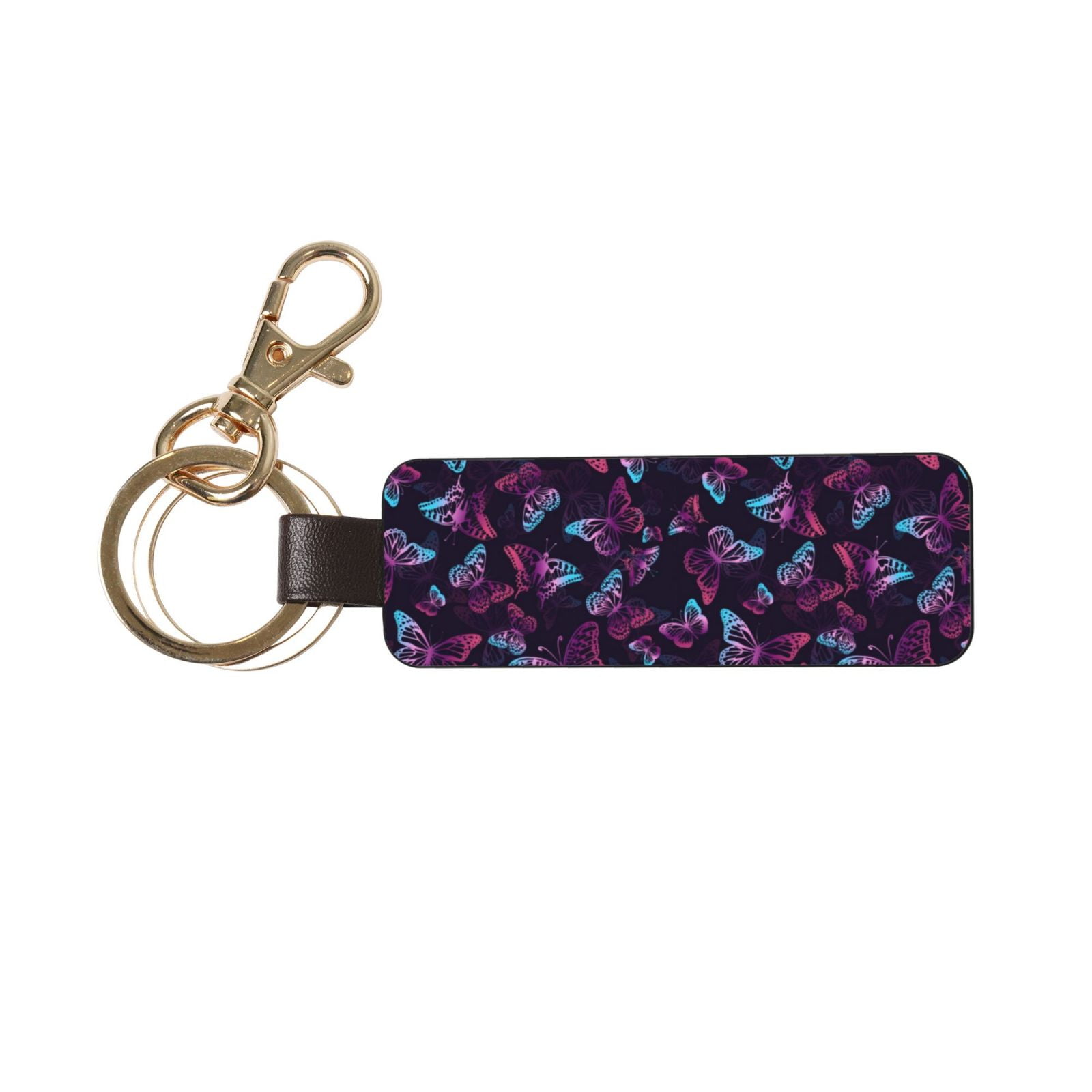 Wukai Purple Butterfly Print Leather Car Keychain, Universal Key Fob ...