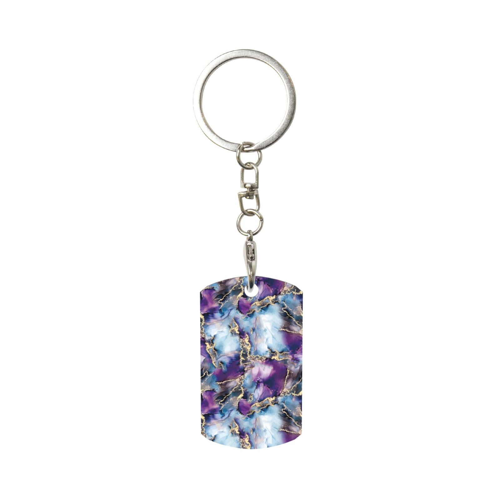 Wukai Purple Marble Texture Print Rectangular Metal Keychain: Sleek and ...