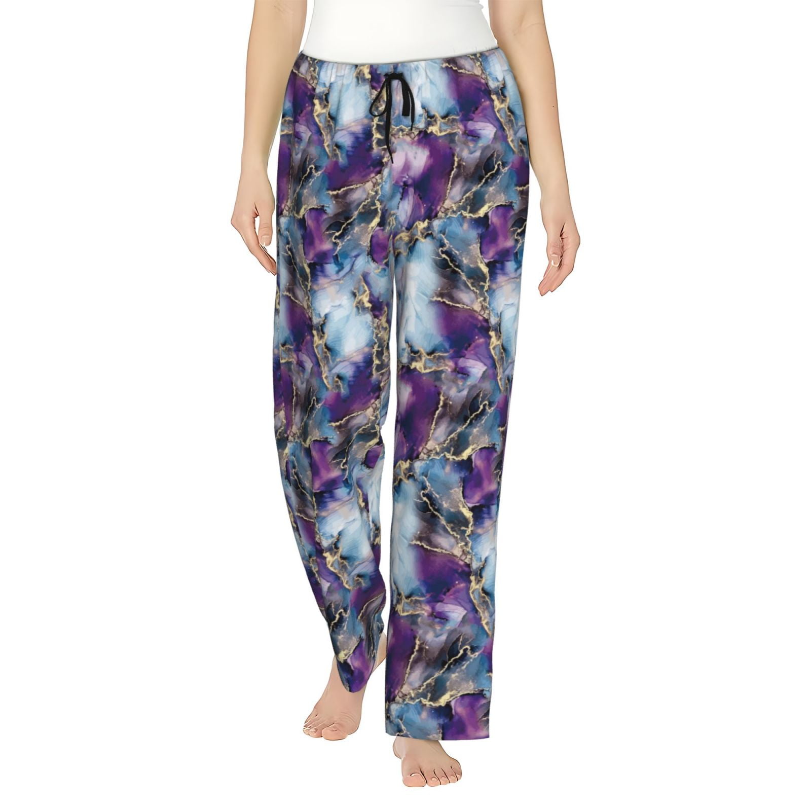 Wukai Purple Marble Texture Women Pajama Pants Comfy Stretch Drawstring ...