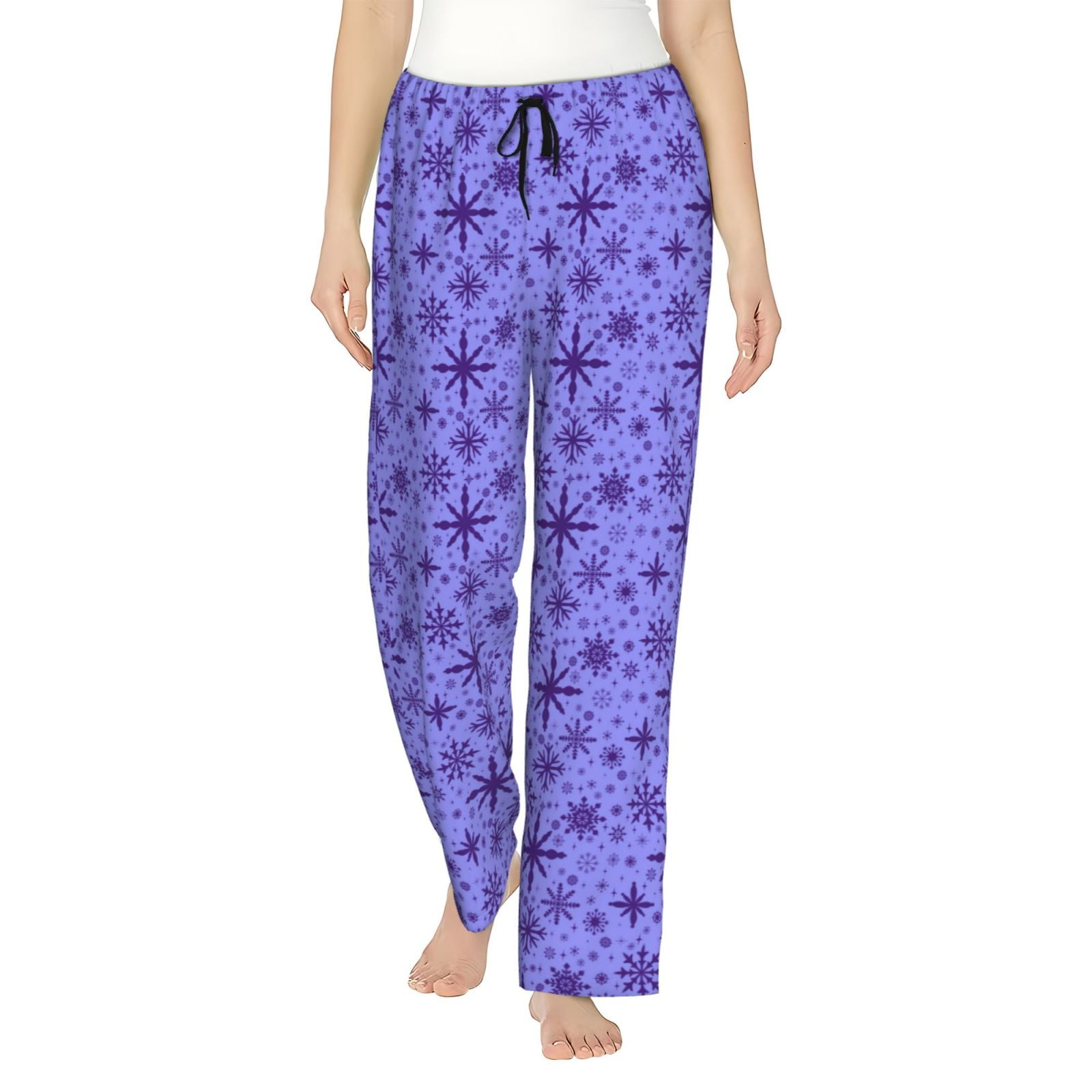 Wukai Purple Snowflake Elegance Women Pajama Pants Comfy Stretch ...