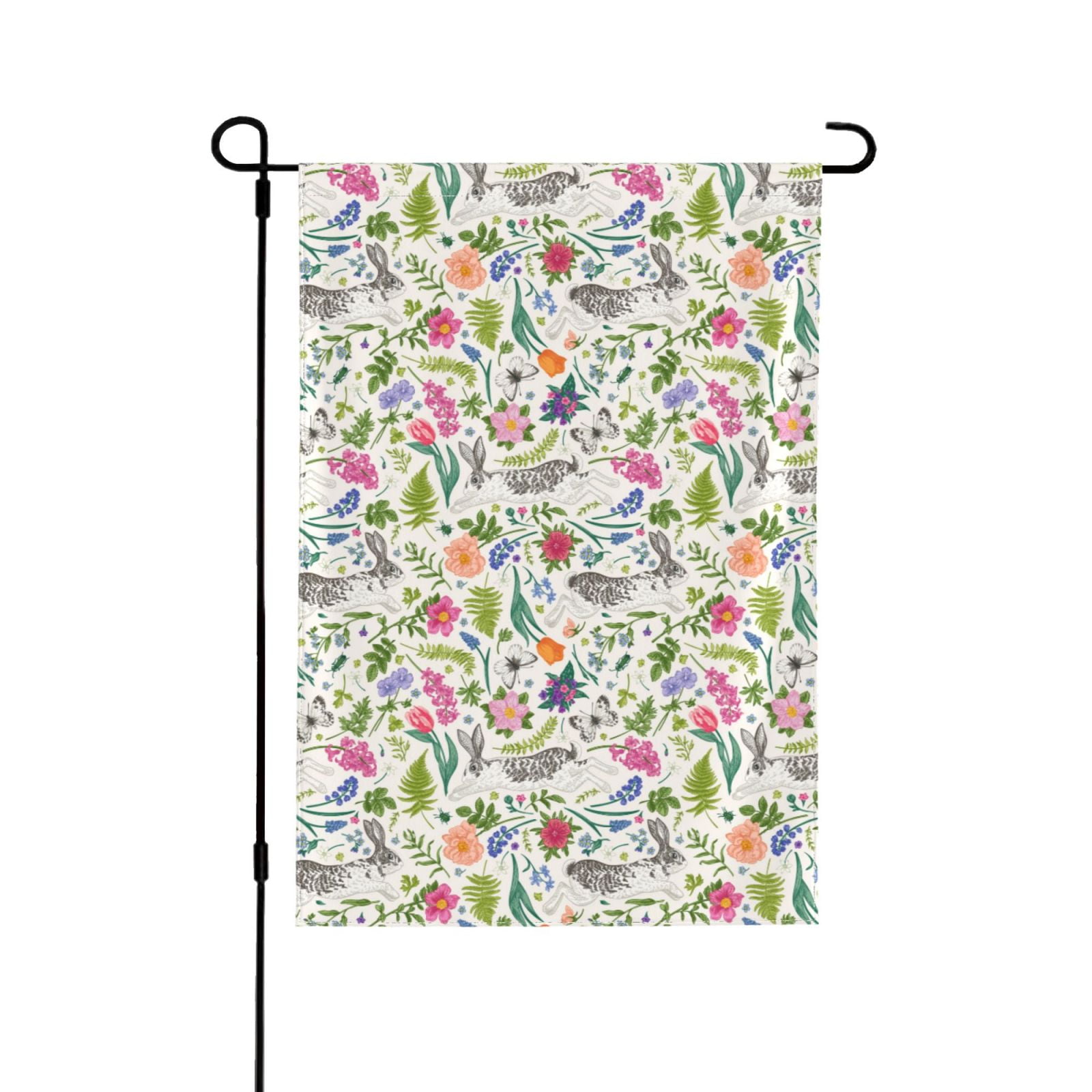 Wukai Rabbit And Butterfly Garden Flags Double Sided Welcome Garden ...