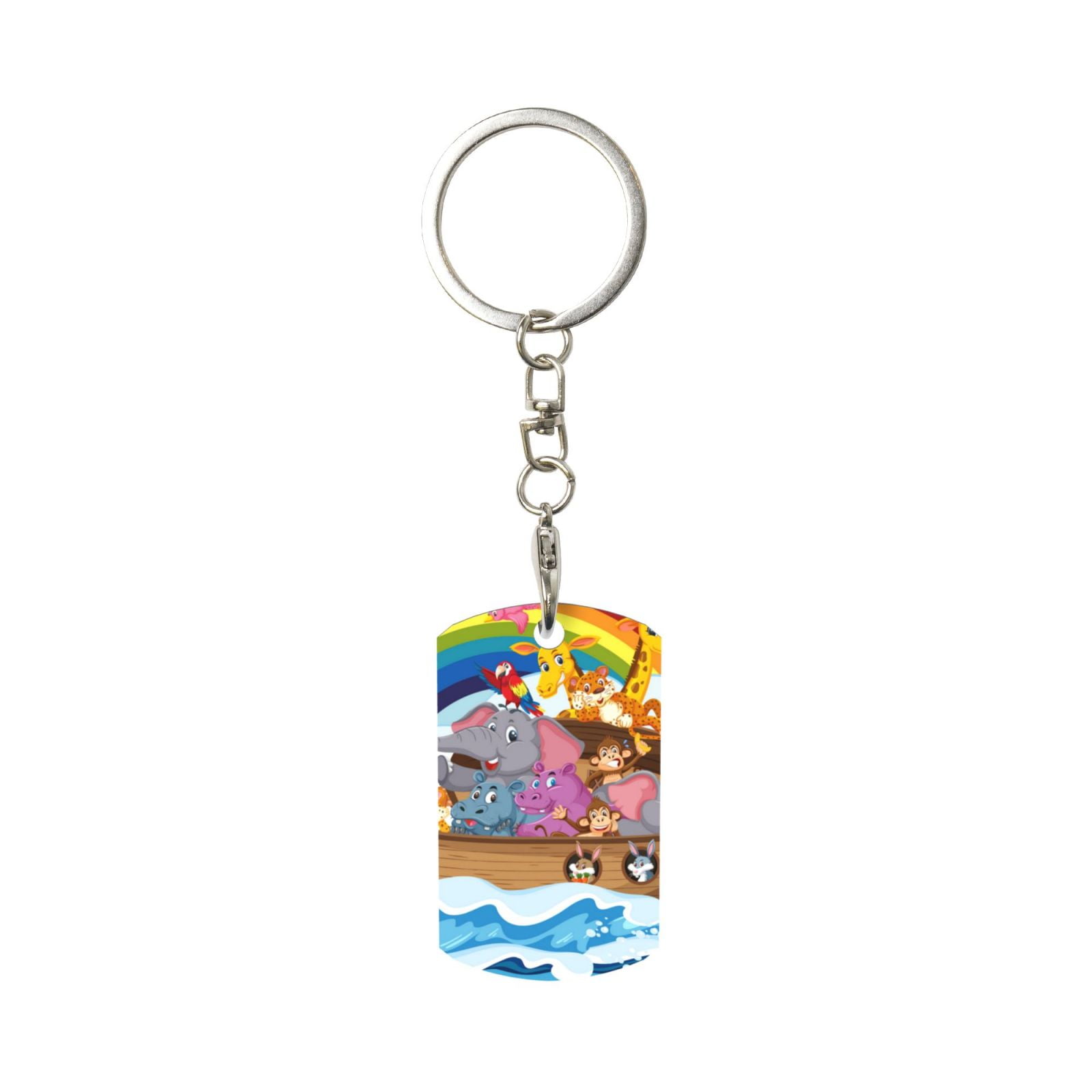 Wukai Rainbow Animals on Noah's Ark Print Rectangular Metal Keychain ...