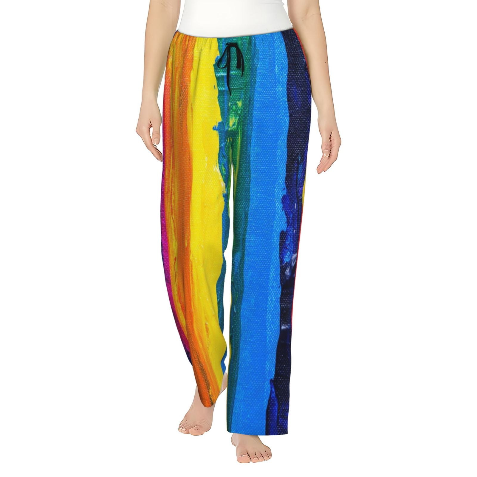 Wukai Rainbow Colored Women Pajama Pants Comfy Stretch Drawstring ...