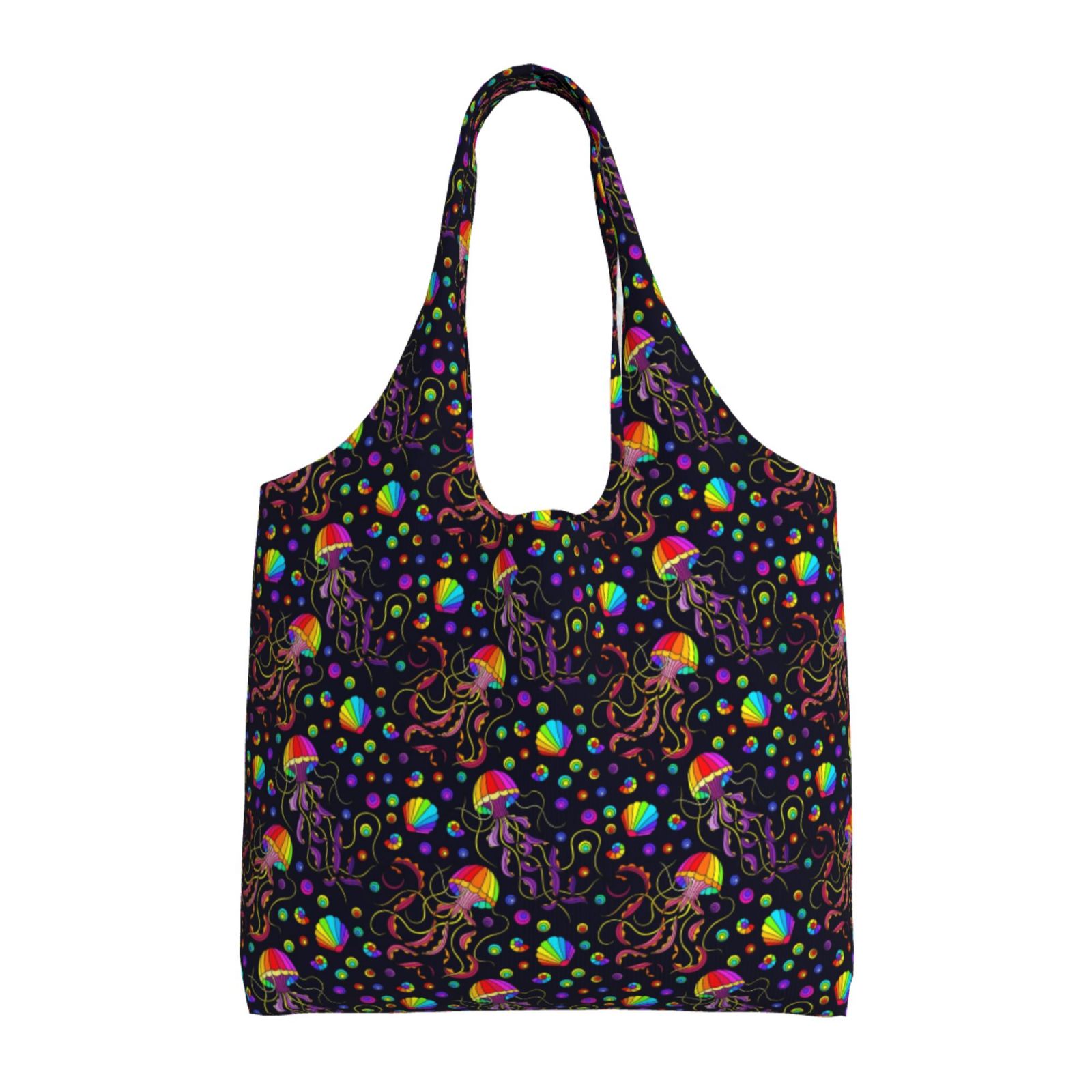 Wukai Rainbow Jellyfishes Sturdy and Stylish Reusable Canvas Tote Bag ...