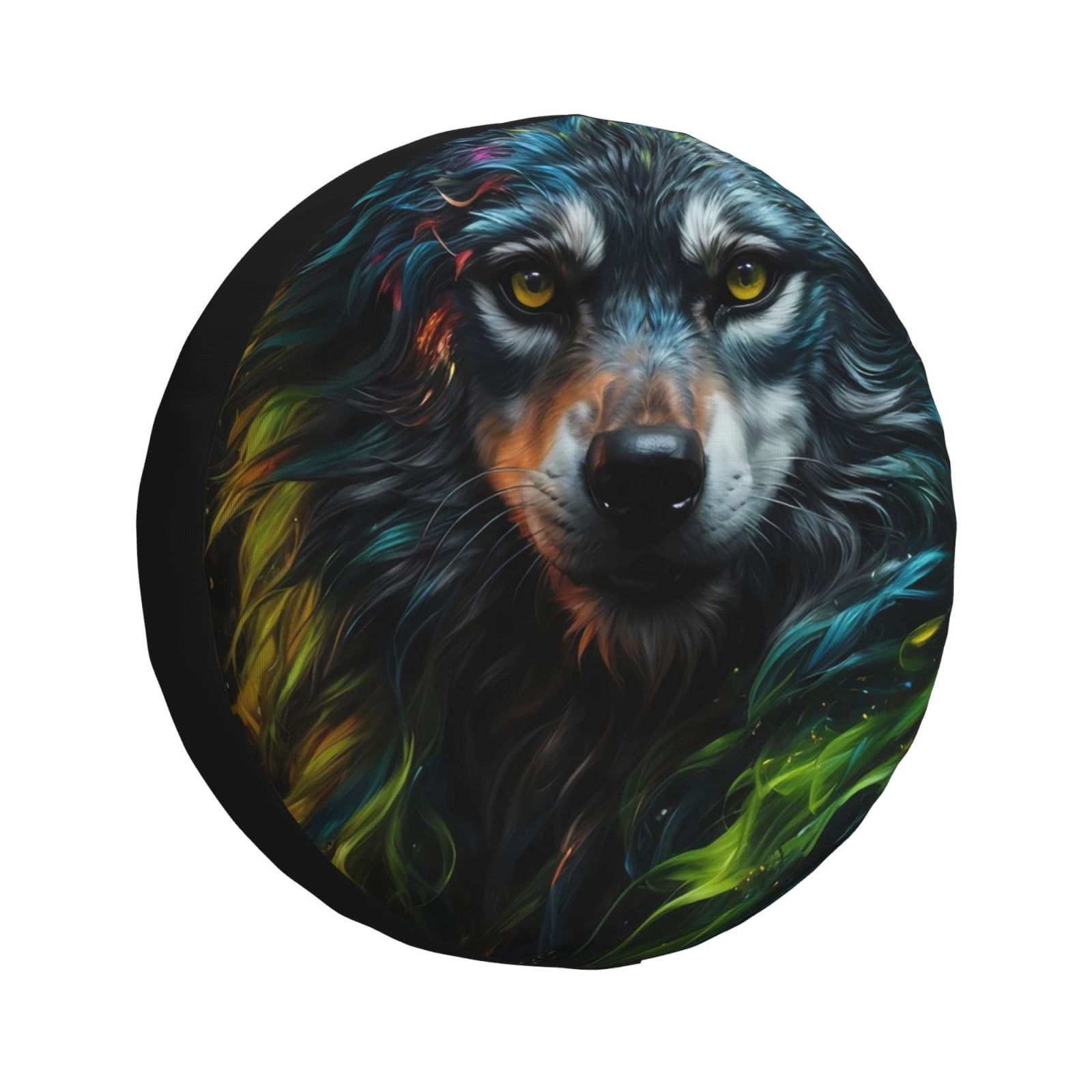 Wukai Realistic Style Green Fur Wolf Print Spare Tire Cover for RV ...