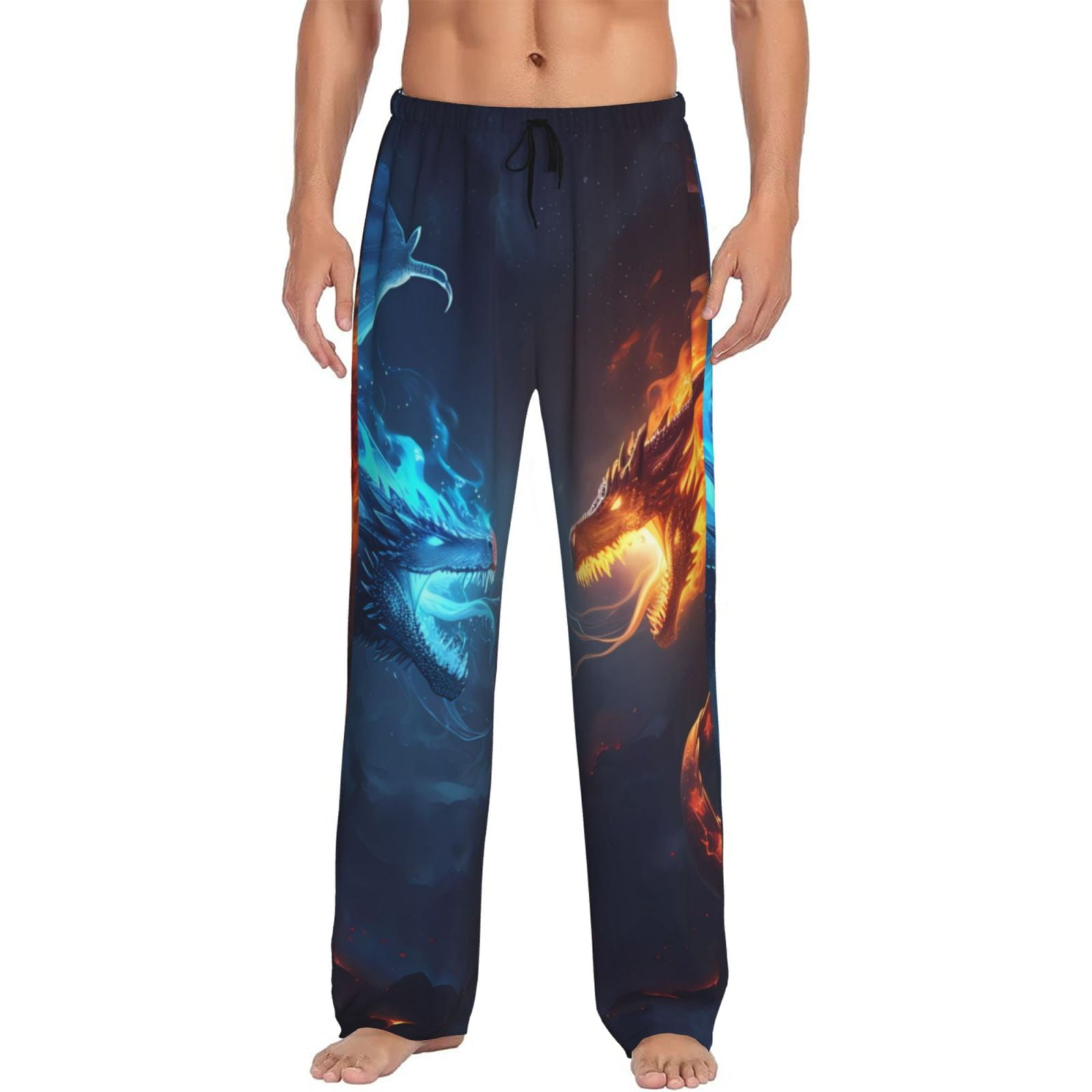 Wukai Red And Blue Fire Dragon C Mens PJ Pajama Pants|Sleepwear Plaid ...
