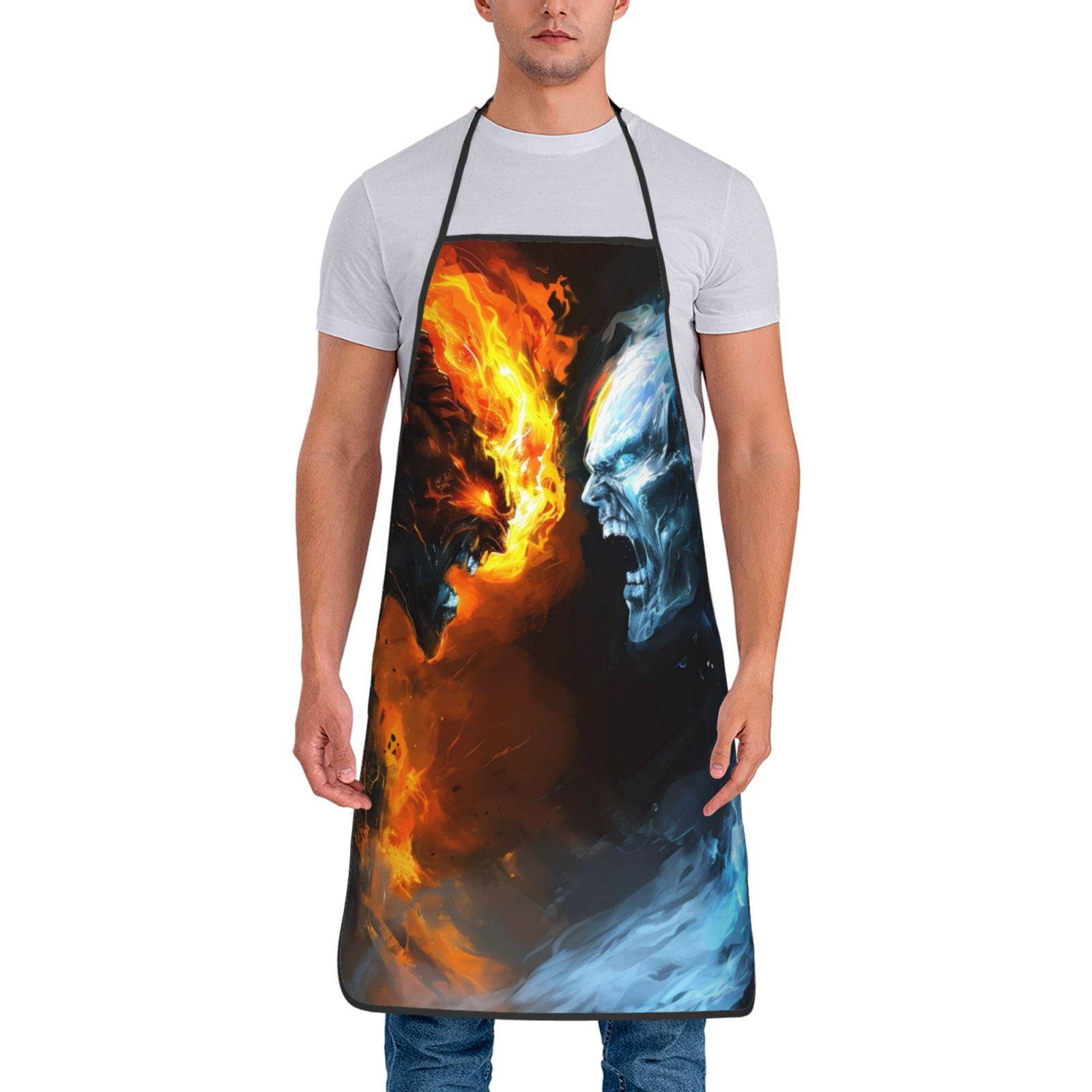 Wukai Red And Blue Fire Skull Warrior Print Aprons Adjustable Bib ...