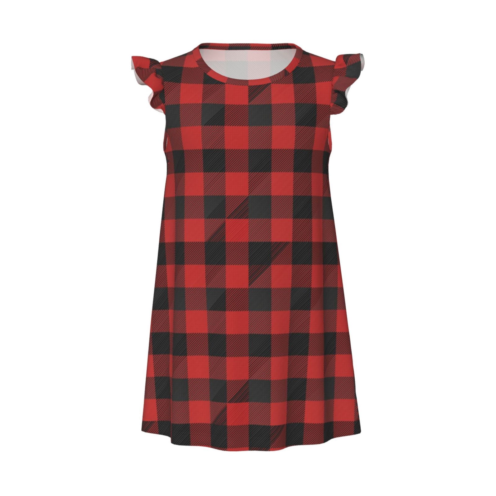 Wukai Red Black Plaid Print Girls Nightgowns Pajamas Dress,Soft & Cute ...