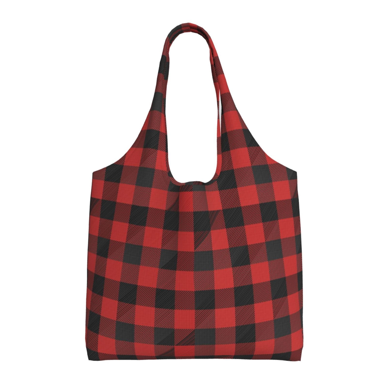 Wukai Red Black Plaid Sturdy and Stylish Reusable Canvas Tote Bag: Eco ...
