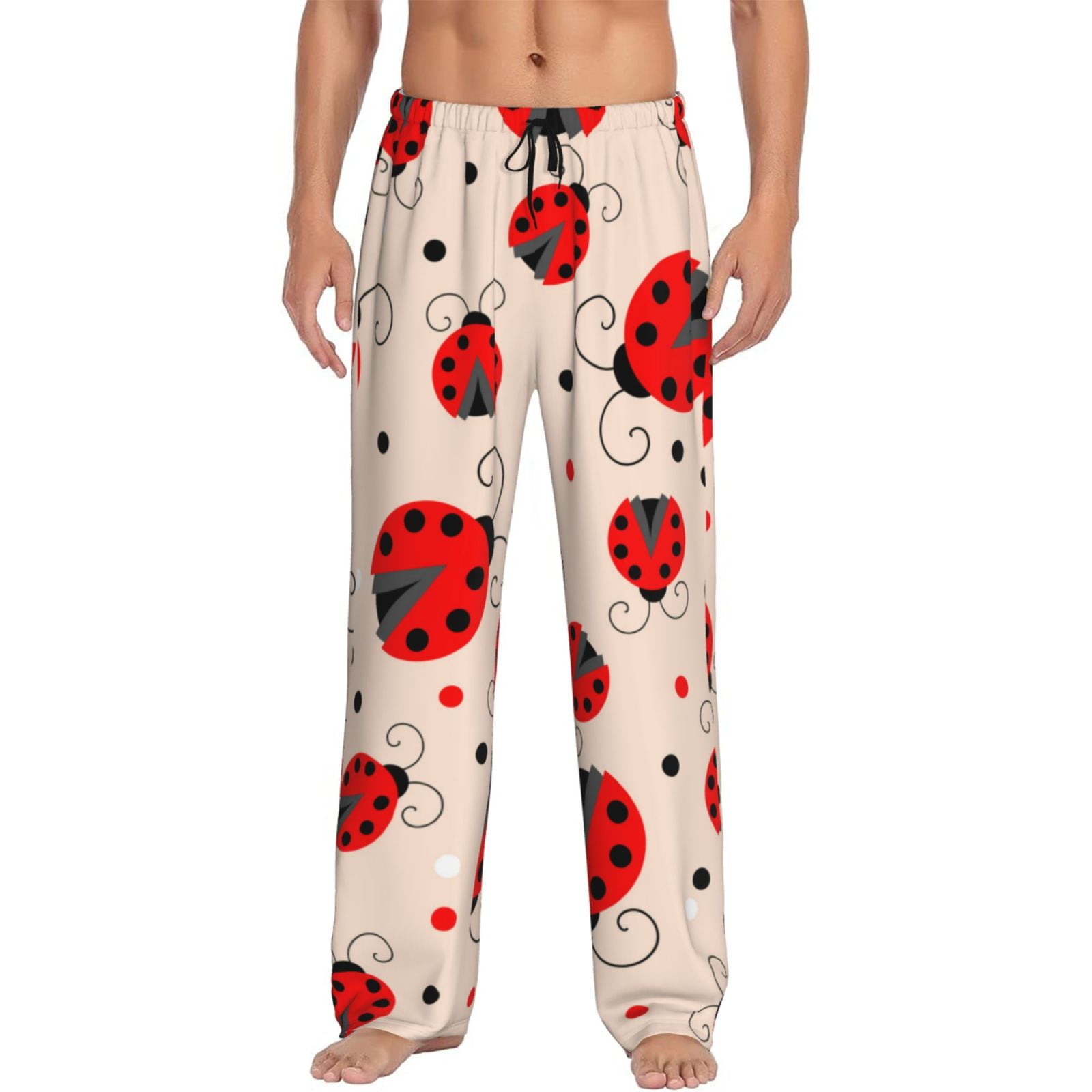 Wukai Red Ladybug Mens PJ Pajama Pants|Sleepwear Plaid PJs with Pockets ...