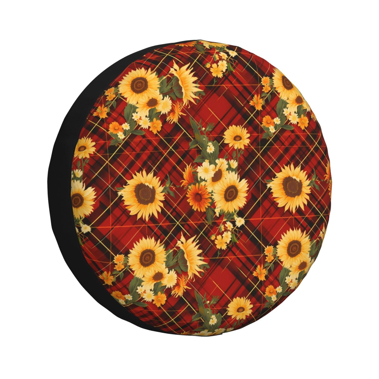 Wukai Red Plaid Sunflower Print Spare Tire Cover for RV Trailer ...