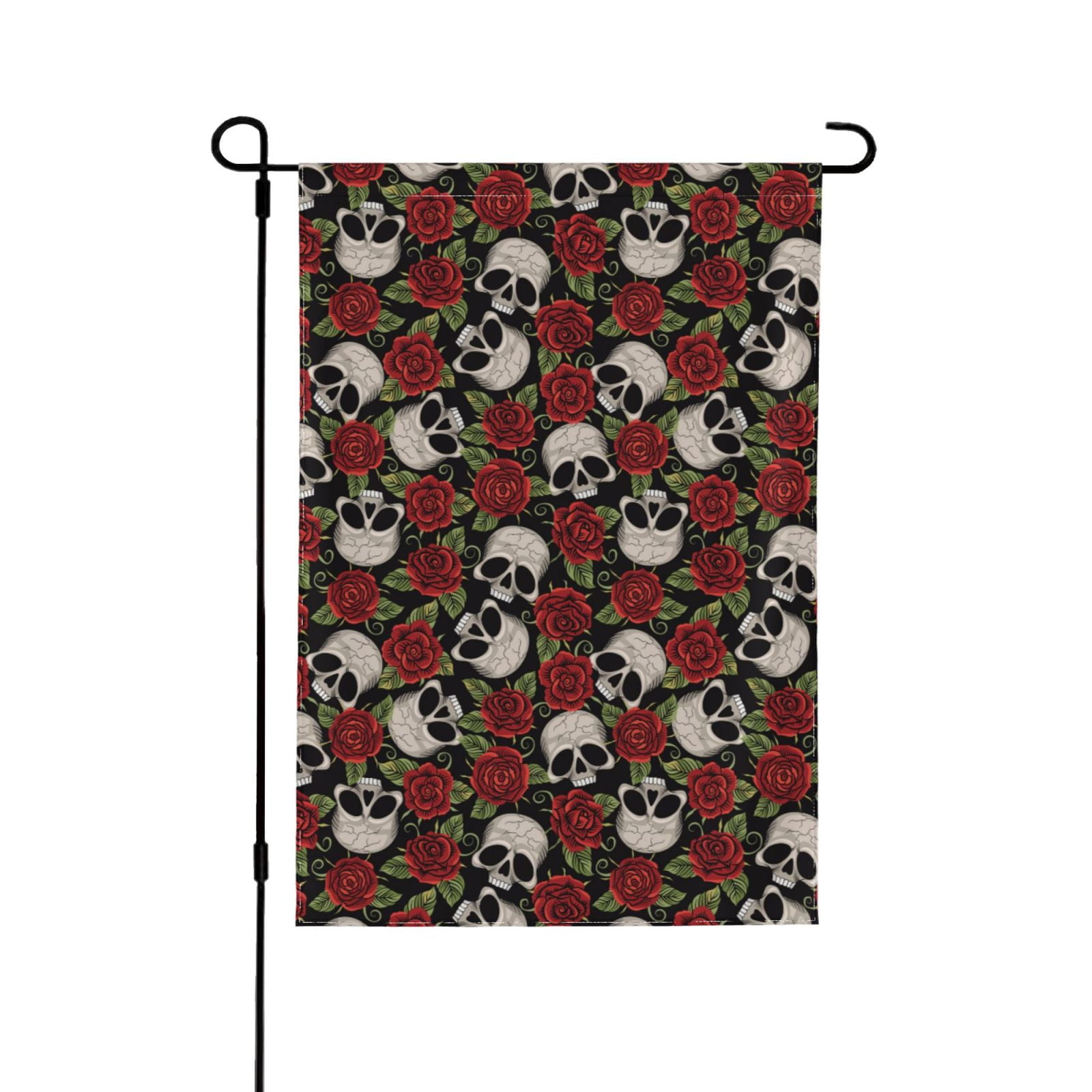 Wukai Red Rose Skull Garden Flags Double Sided Welcome Garden Yard ...
