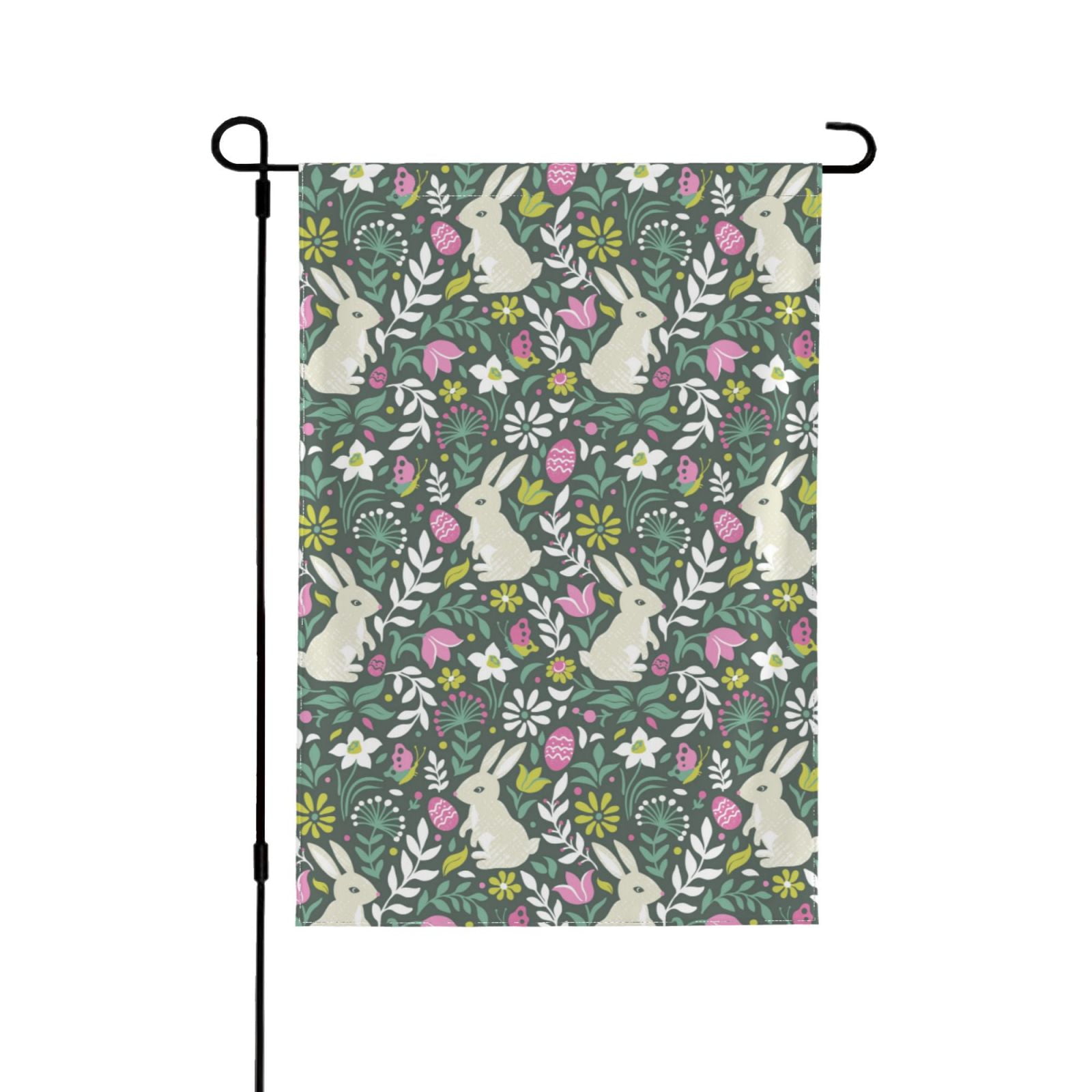 Wukai Retro Bunny Floral Garden Flags Double Sided Welcome Garden Yard ...