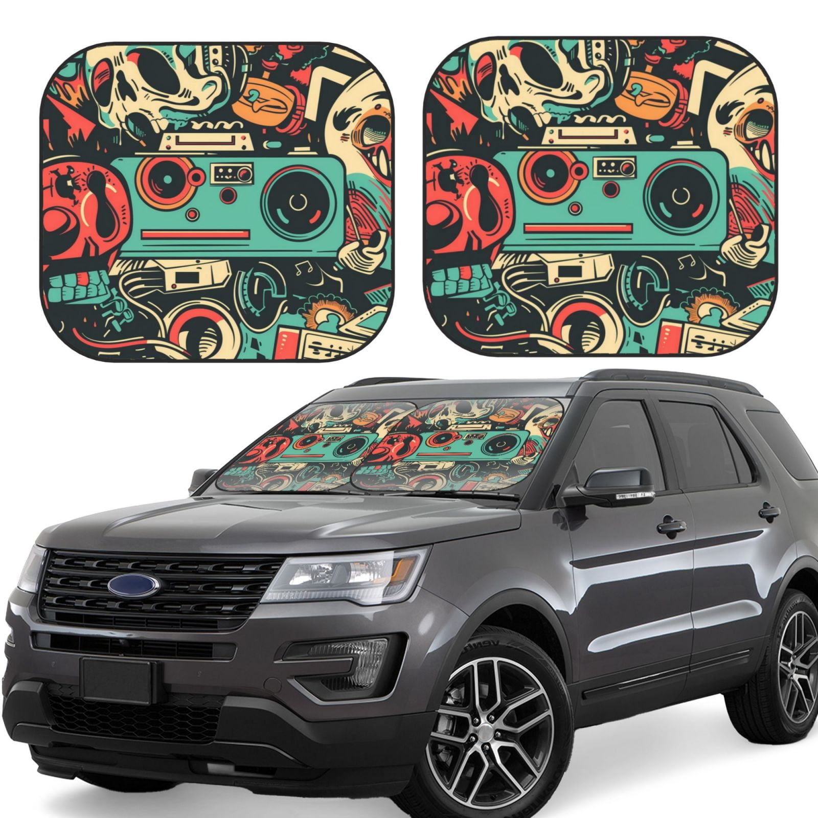 Wukai Retro Pop Art Collage Print Windshield Sun Shade, Car Front ...