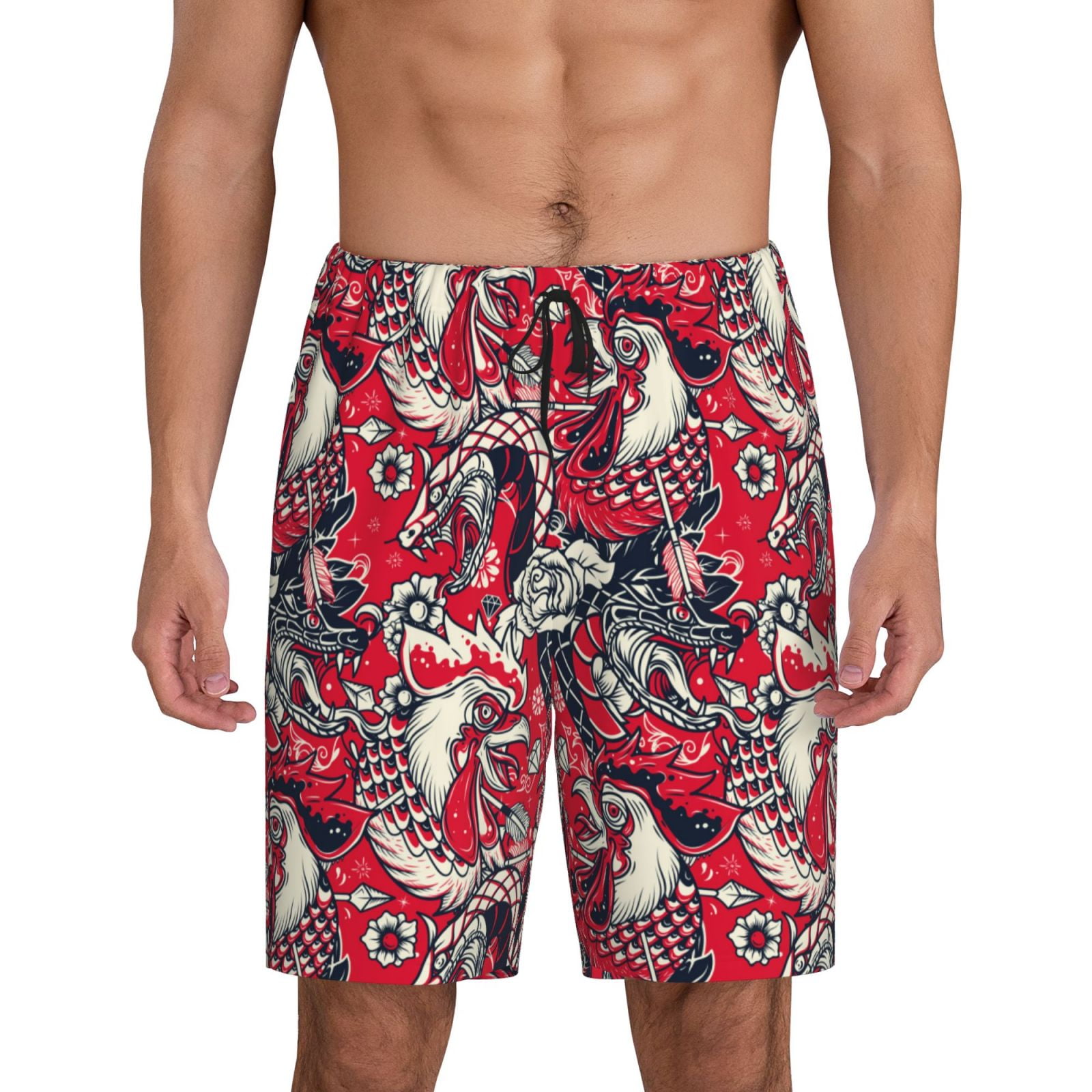 Wukai Rooster Head Men’s Short Pajama Pants With Pockets Soft Sleep Pj ...