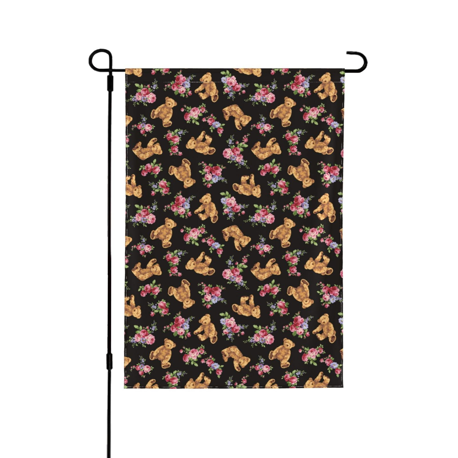 Wukai Rose Flower Bear Garden Flags Double Sided Welcome Garden Yard ...
