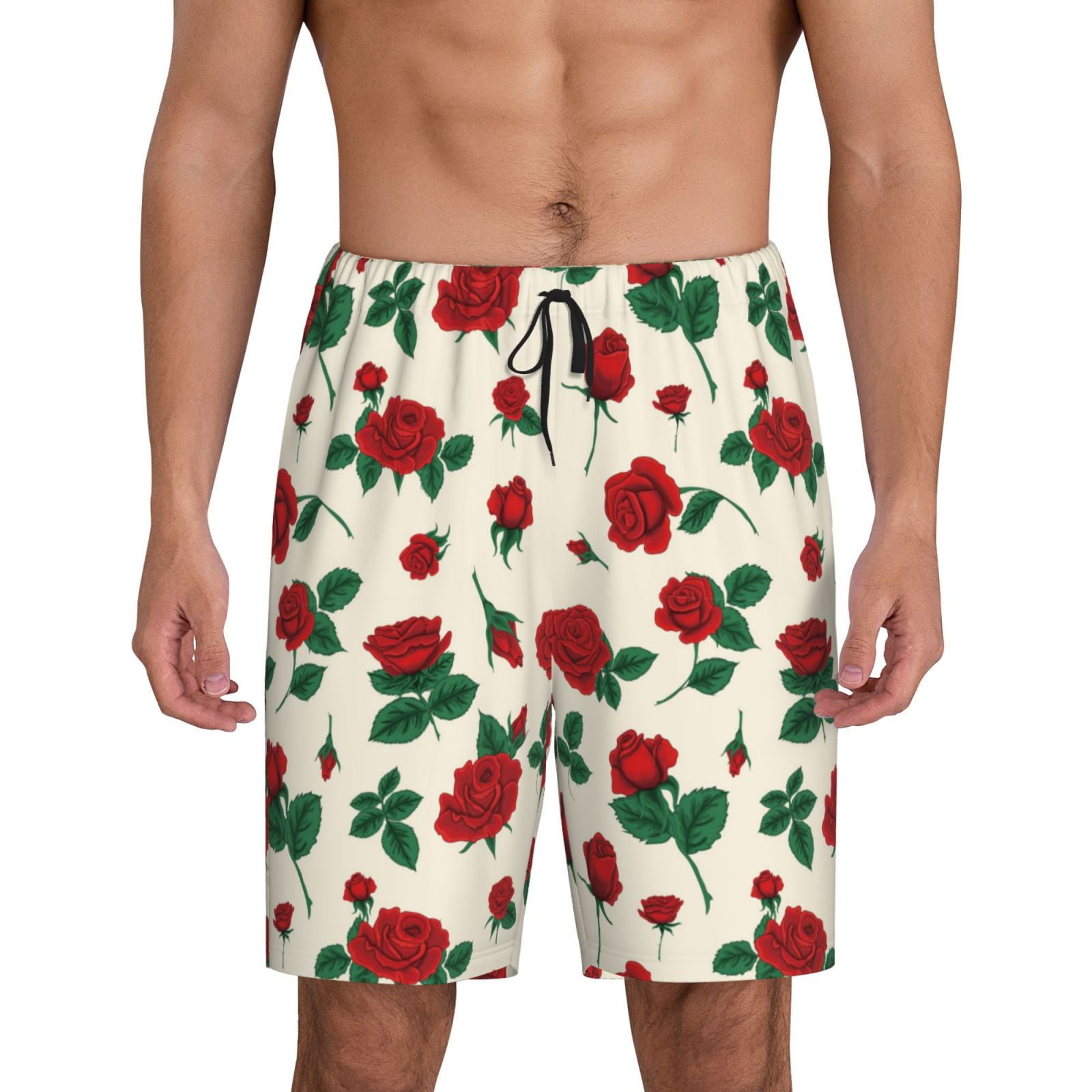 Wukai Rose Flowers Men’s Short Pajama Pants With Pockets Soft Sleep Pj ...