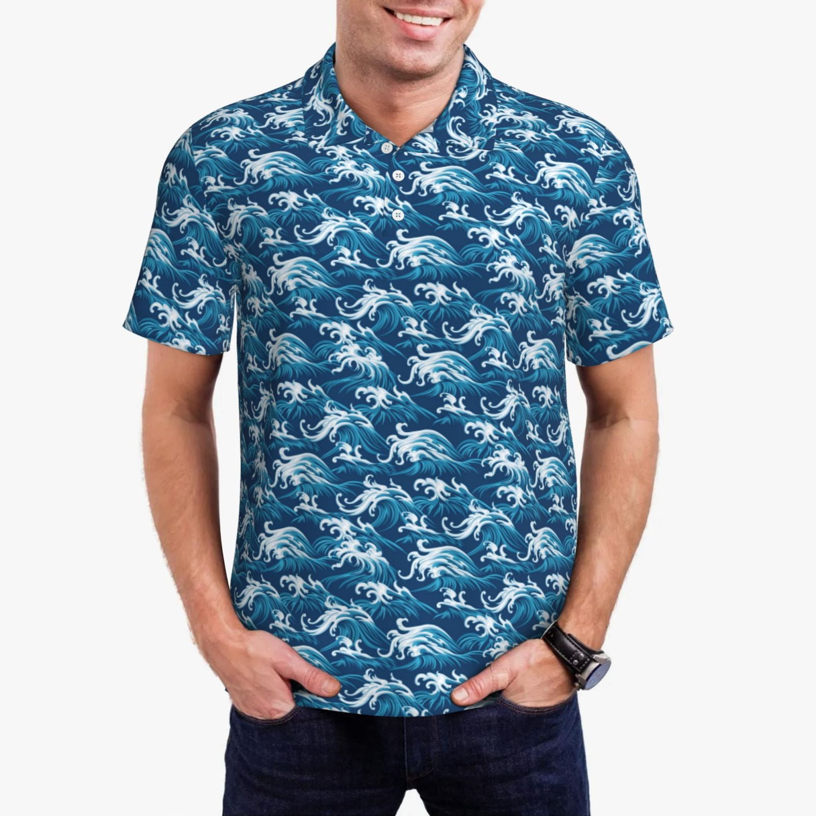 Wukai Sea Water Wave Men’s Polo Shirts Sleeve,Camisas Polo Para Hombre ...