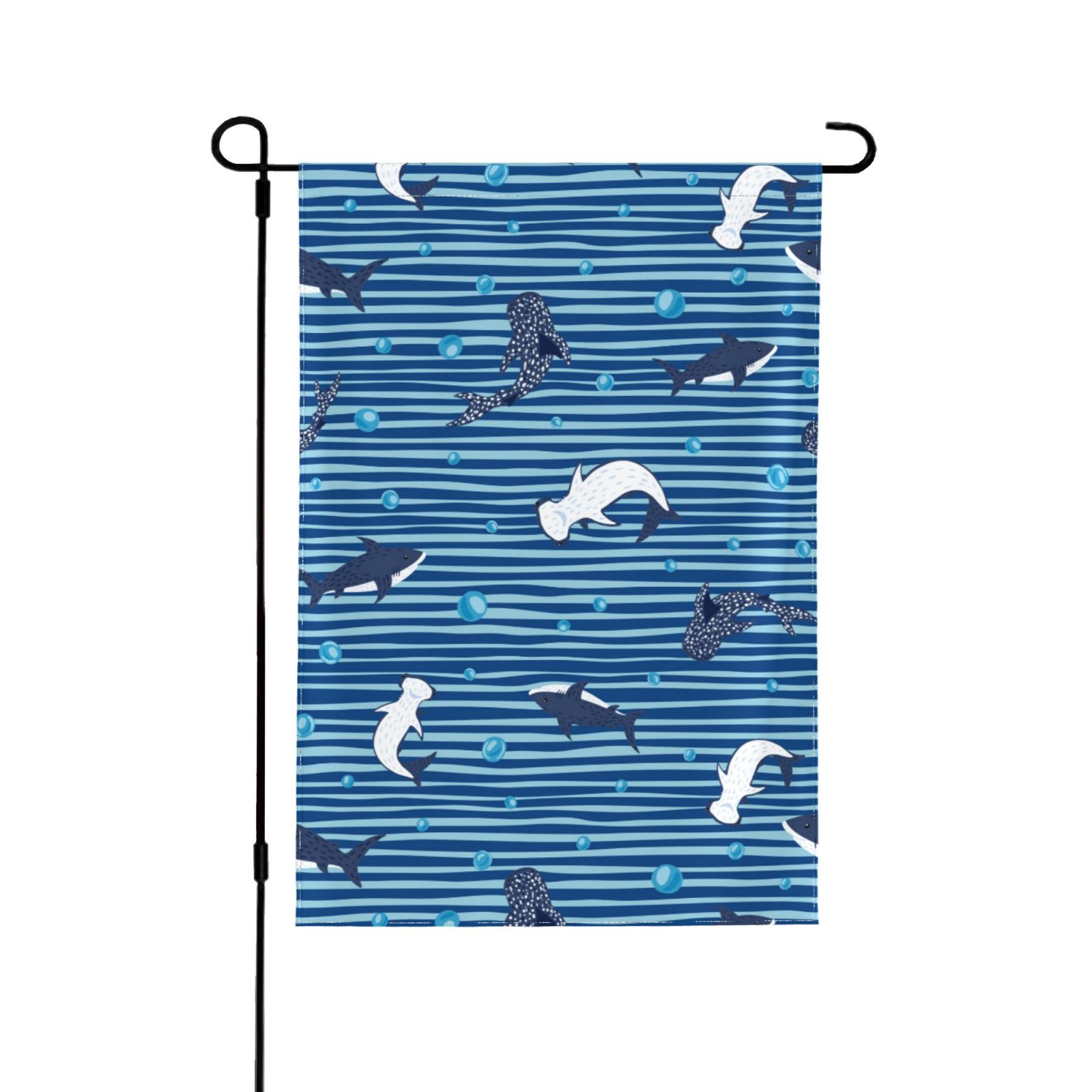 Wukai Sharks on White Blue Striped Garden Flags Double Sided Welcome ...