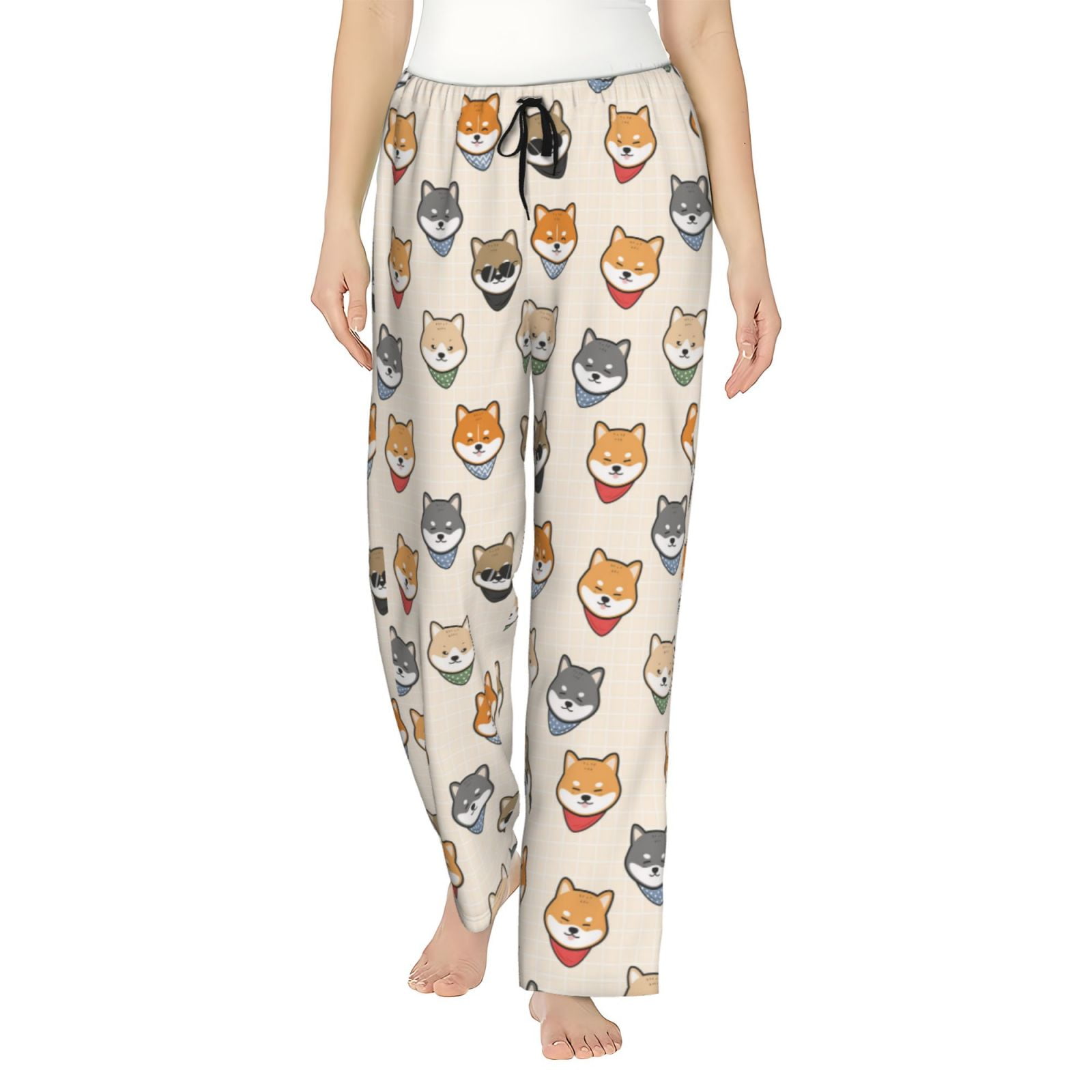 Wukai Shiba Head Face Women Pajama Pants Comfy Stretch Drawstring ...