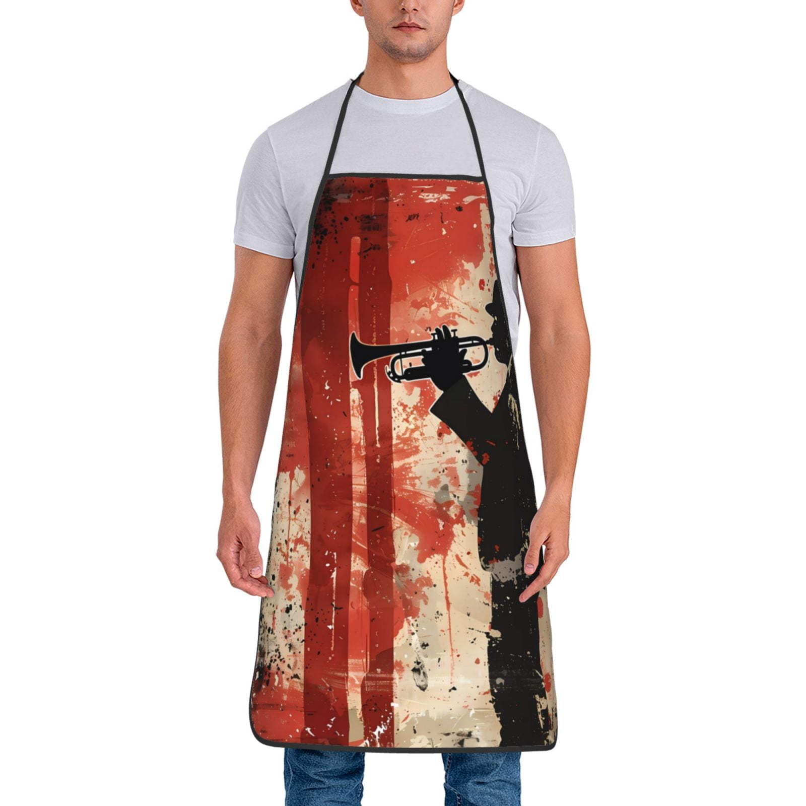 Wukai Silhouette Trumpet Red Art Print Aprons Adjustable Bib Aprons ...