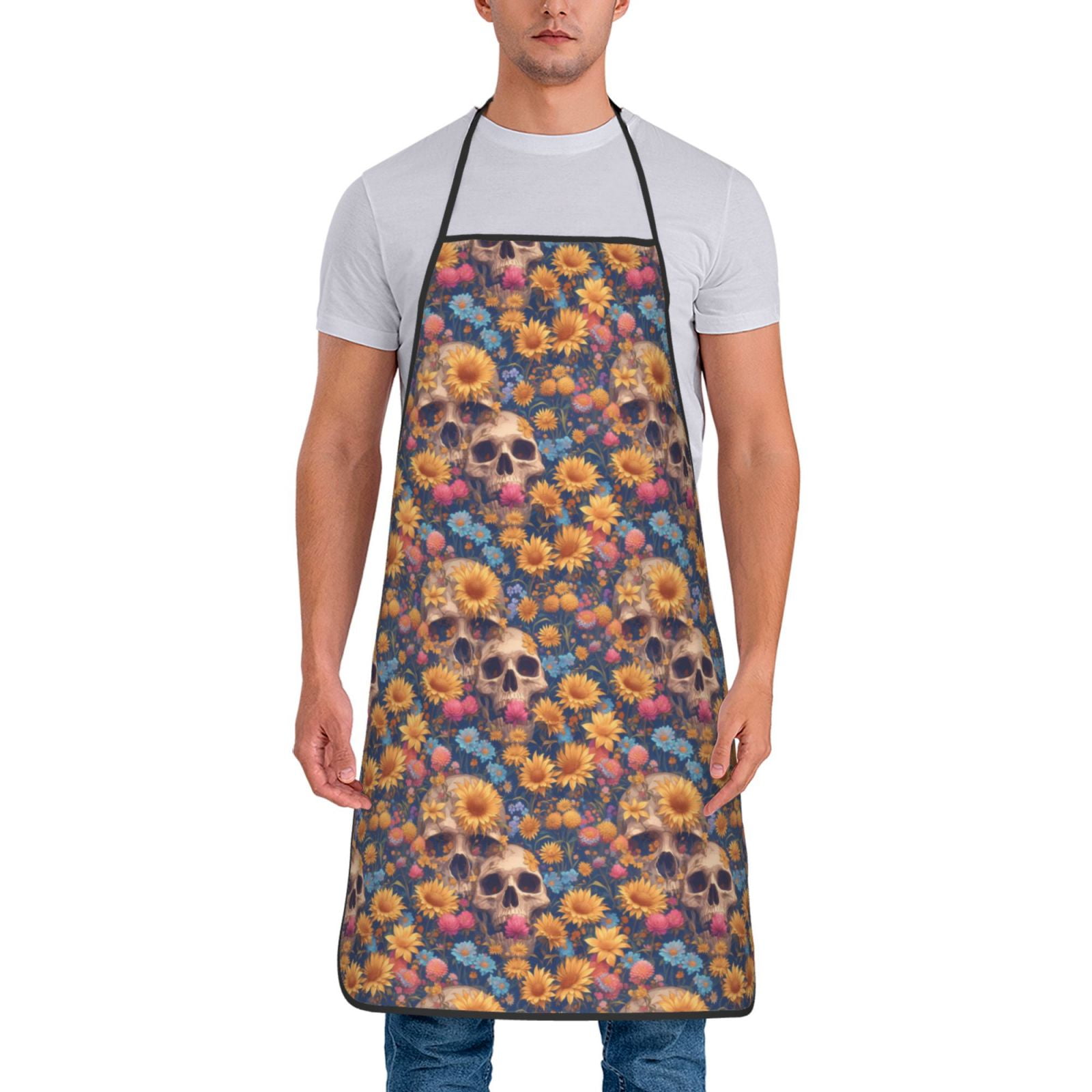 Wukai Skull daisy colorful Print Aprons Adjustable Bib Aprons Cooking ...